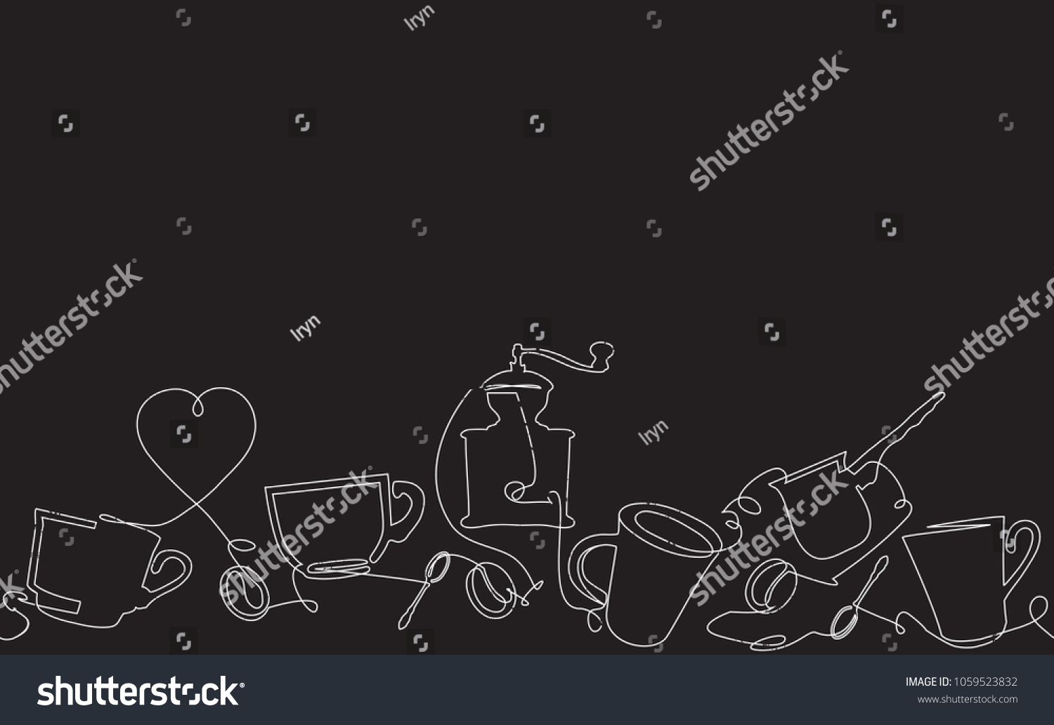 Coffee Horizontal Pattern Background Continuous Drawing Stock Vector ...