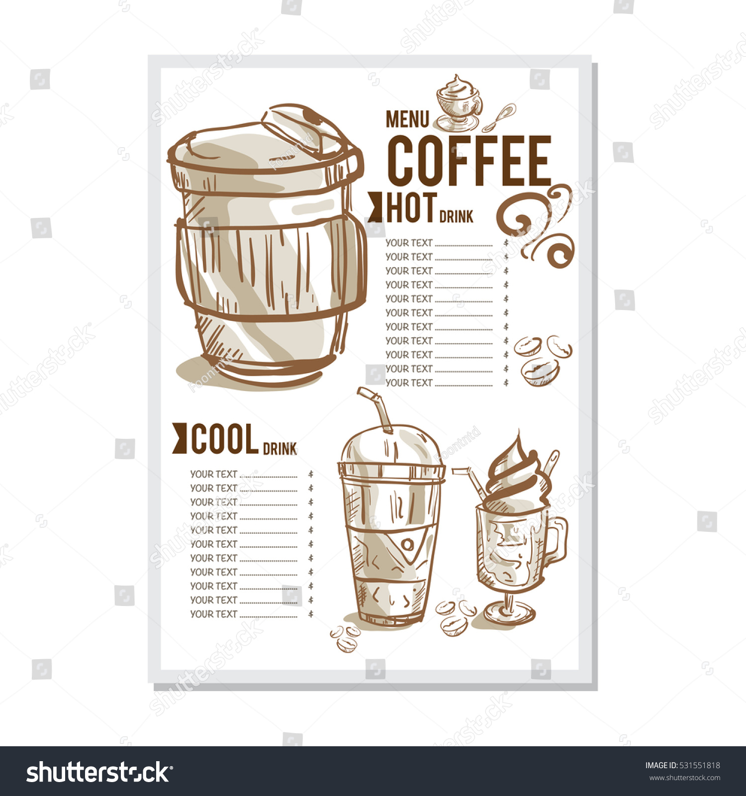 Coffee Menu Template Graphic Design Objects Stock Vector (Royalty Free ...