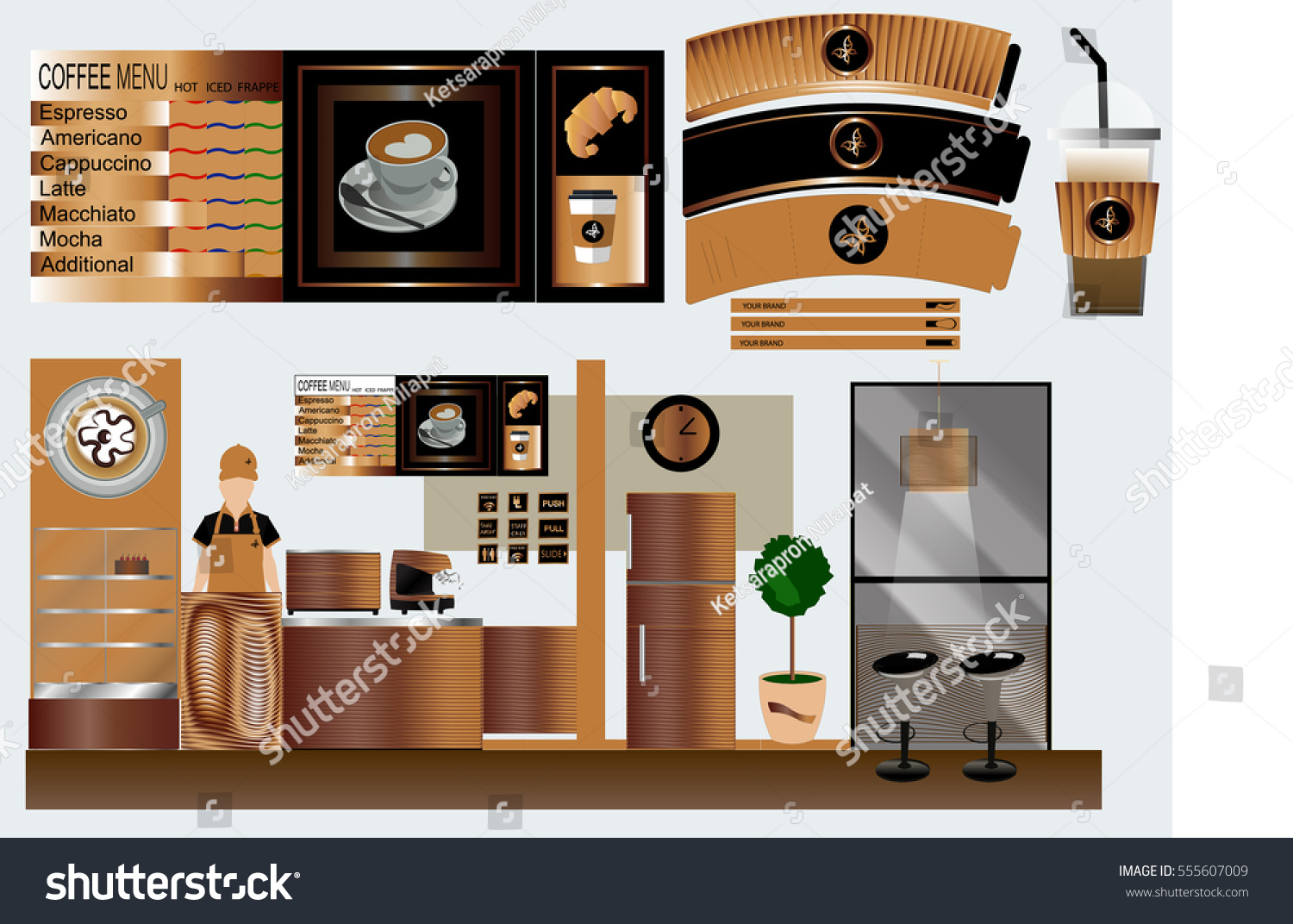Coffee Shop Interior Flat Design Vector Stock Vector (Royalty Free ...