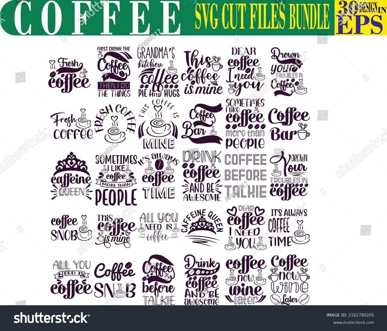 Coffee Svg Cut Files Bundle Stock Vector (Royalty Free) 2162780205 ...
