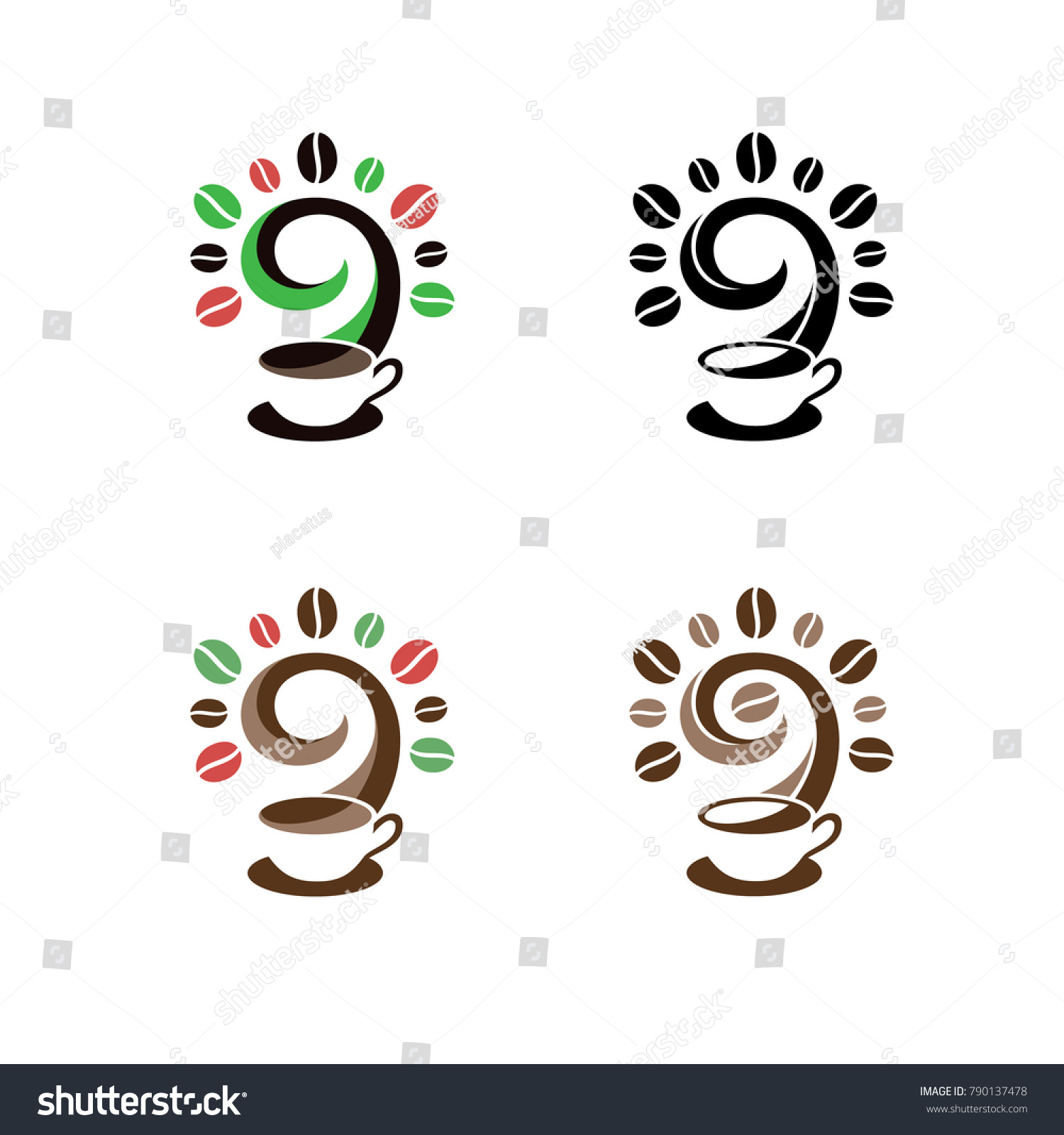 Coffee Tree Cup Logo Icon Set Stock Vector (Royalty Free) 790137478