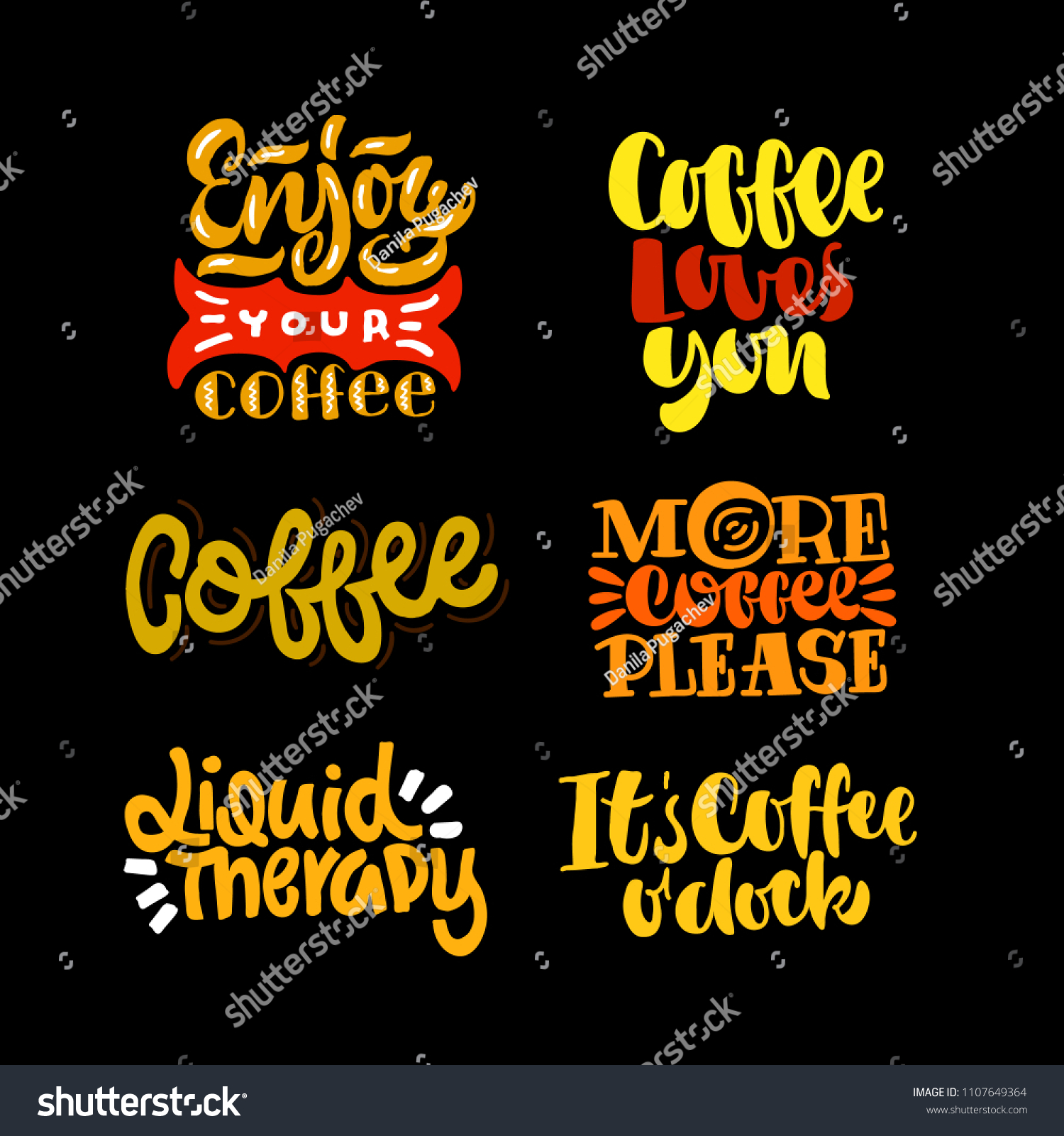Coffee Typography Set Hand Drawn Lettering Stock Vector (Royalty Free ...