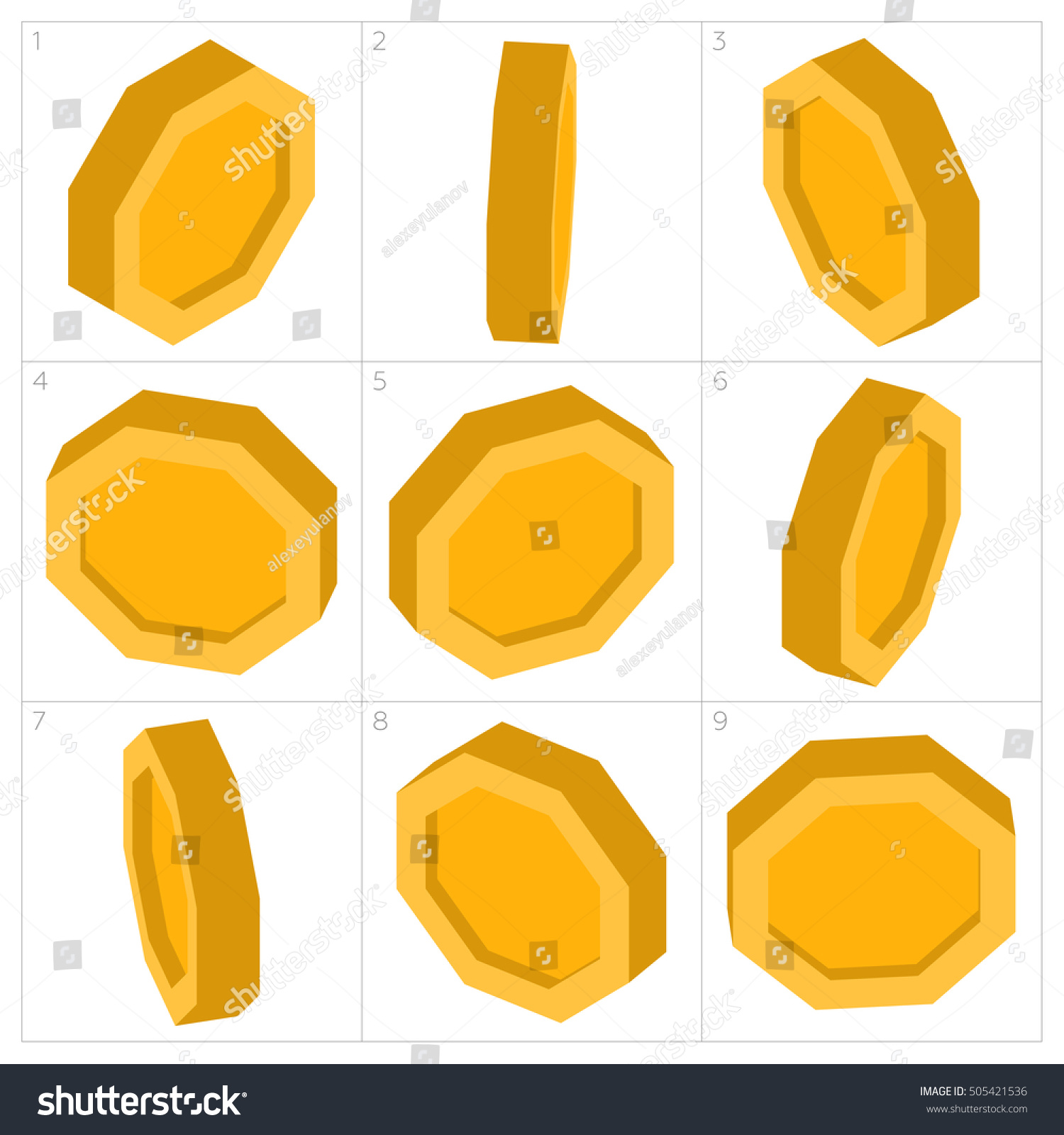 Coin Lowpoly Perspective 3d Animation Sprite Stock Vector 505421536 ...
