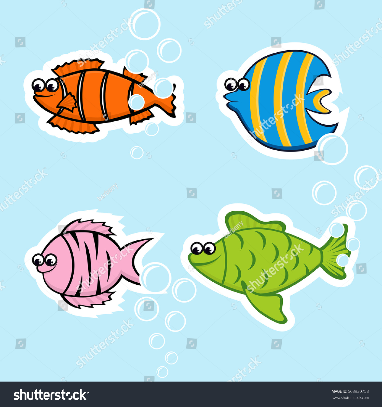 Collection Cartoon Fish Bubbles Stock Vector (Royalty Free) 563930758