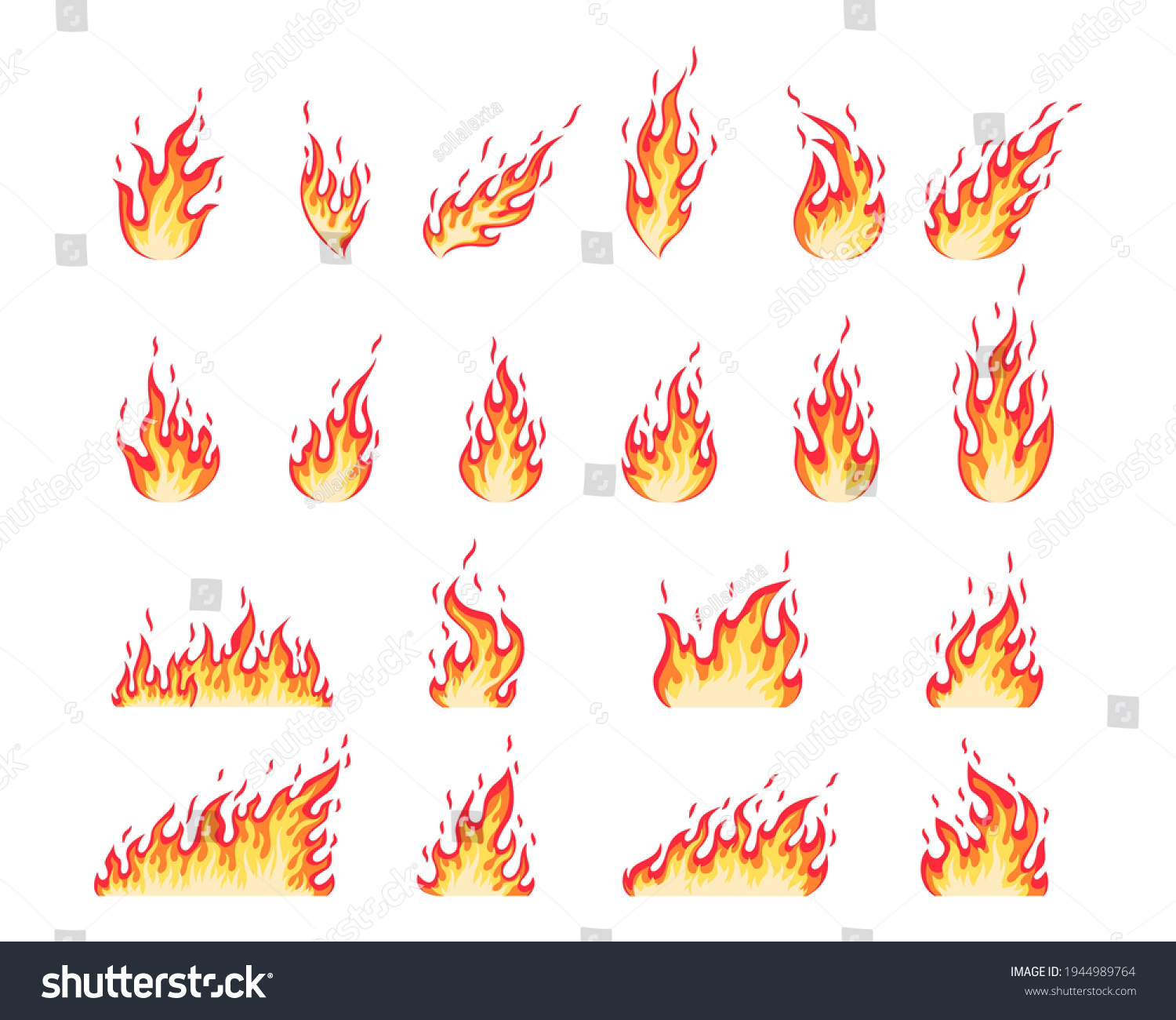 Collection Cartoon Flame Flat Style Fire Stock Vector (Royalty Free ...