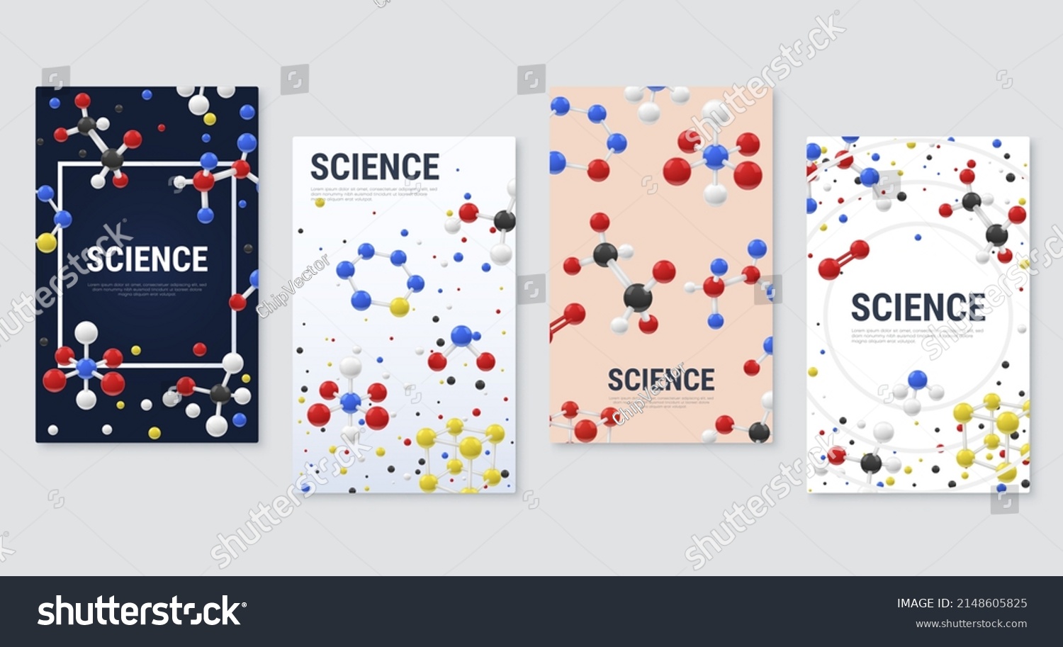 Collection Decorative Science Posters Realistic Molecule Stock Vector ...
