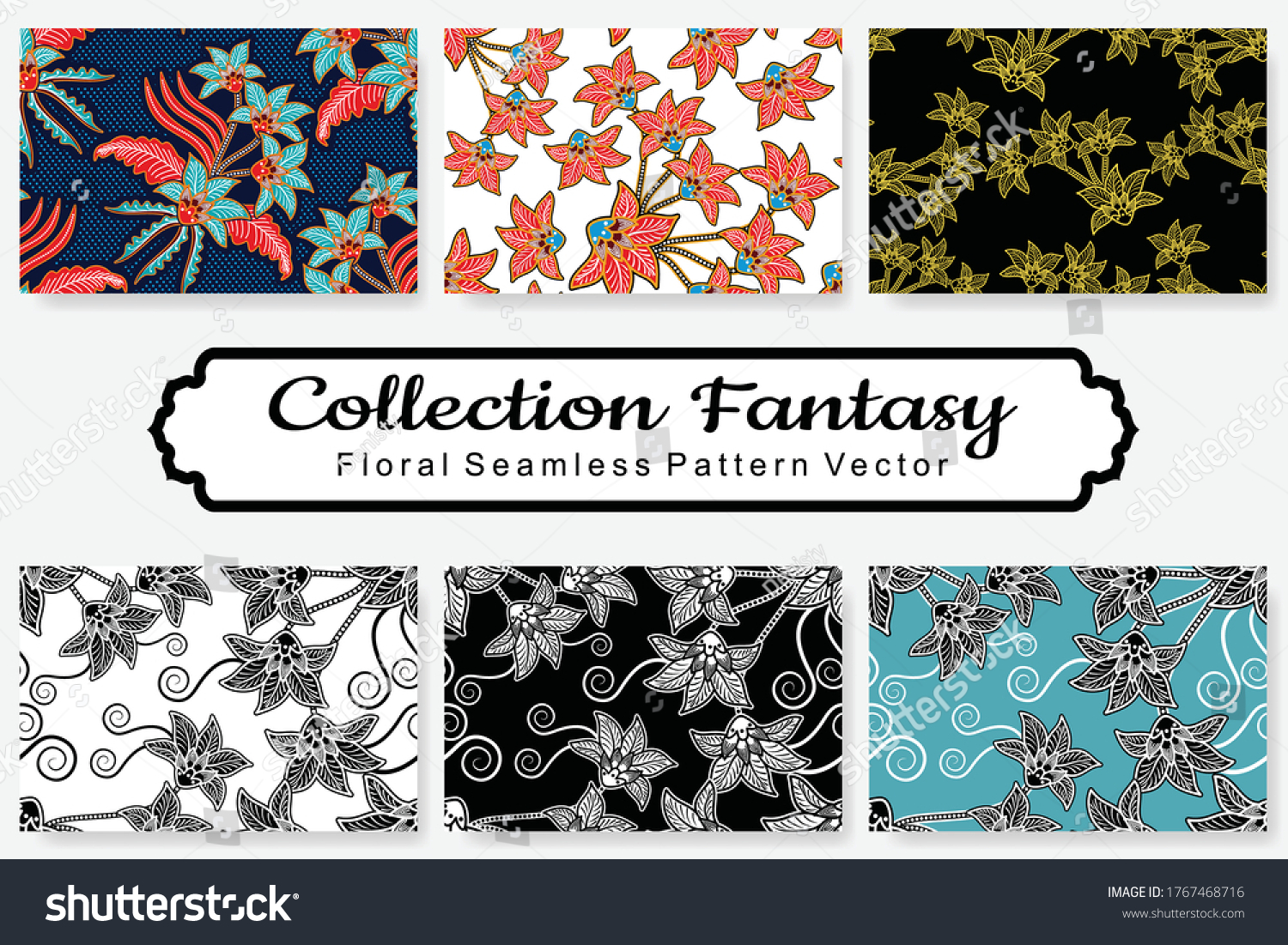 Collection Fantasy Floral Patterns Vector Stock Vector (Royalty Free ...
