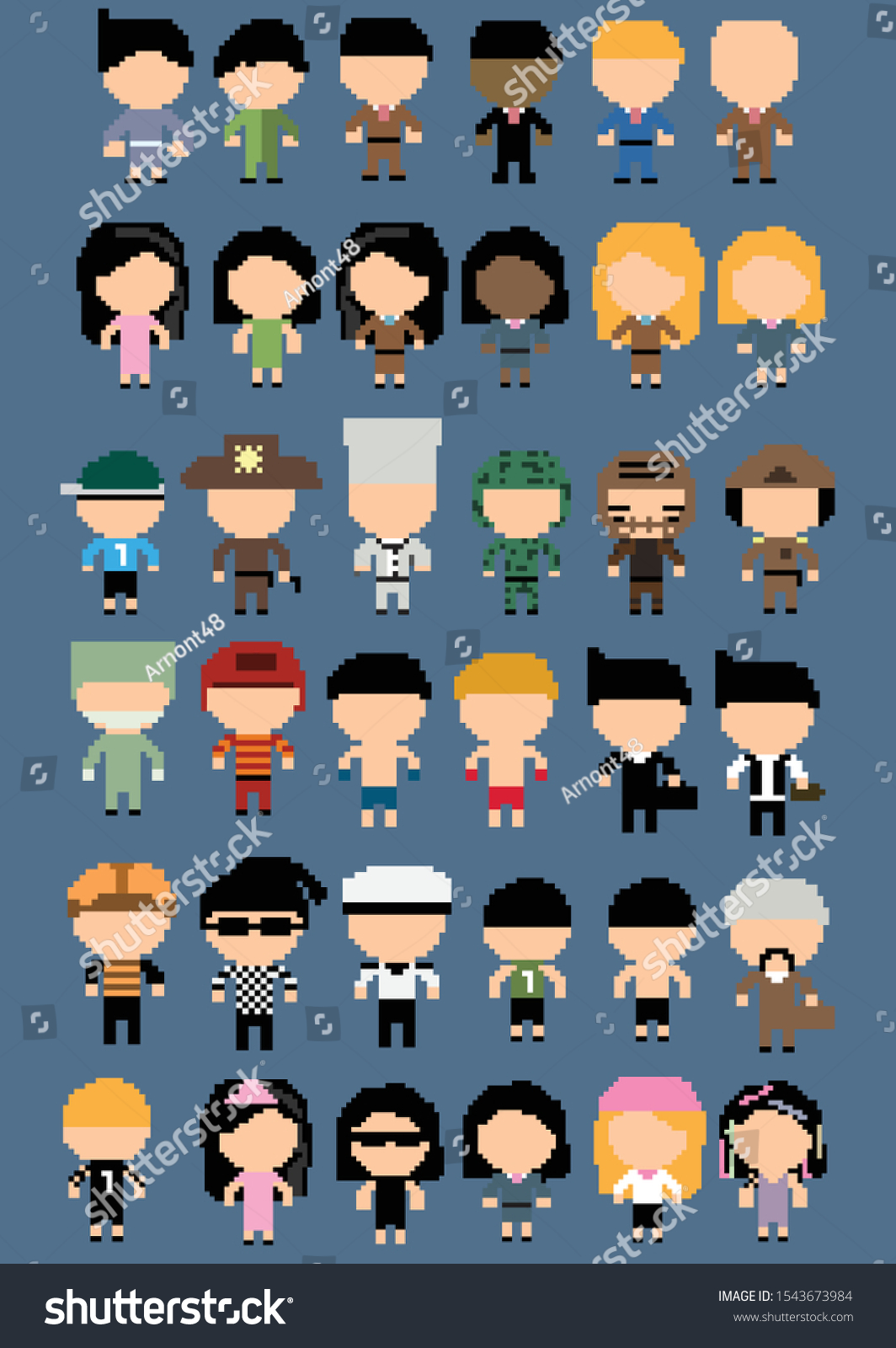 Collection Minimal Characters Pixel Design Vector Stock Vector (Royalty ...