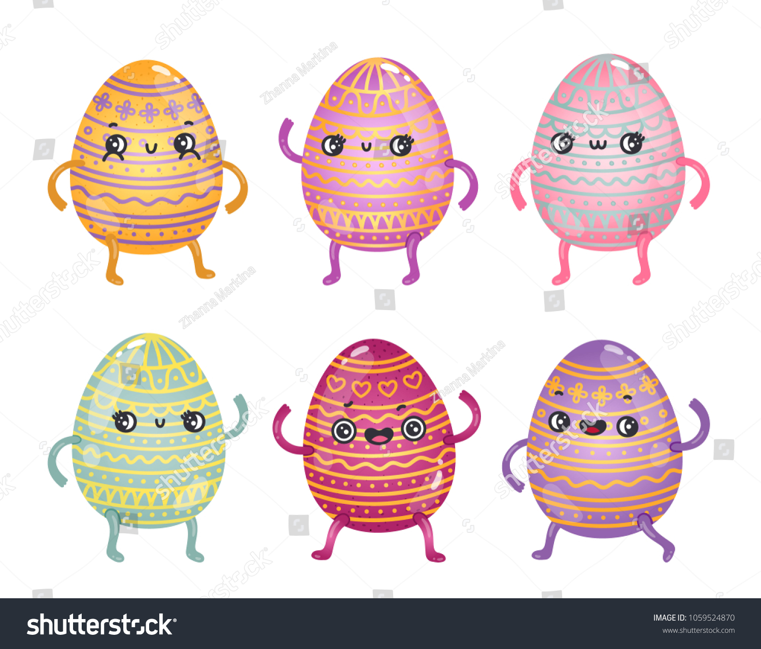 Collection Cute Characters Easter Eggs Stock Vector (Royalty Free ...