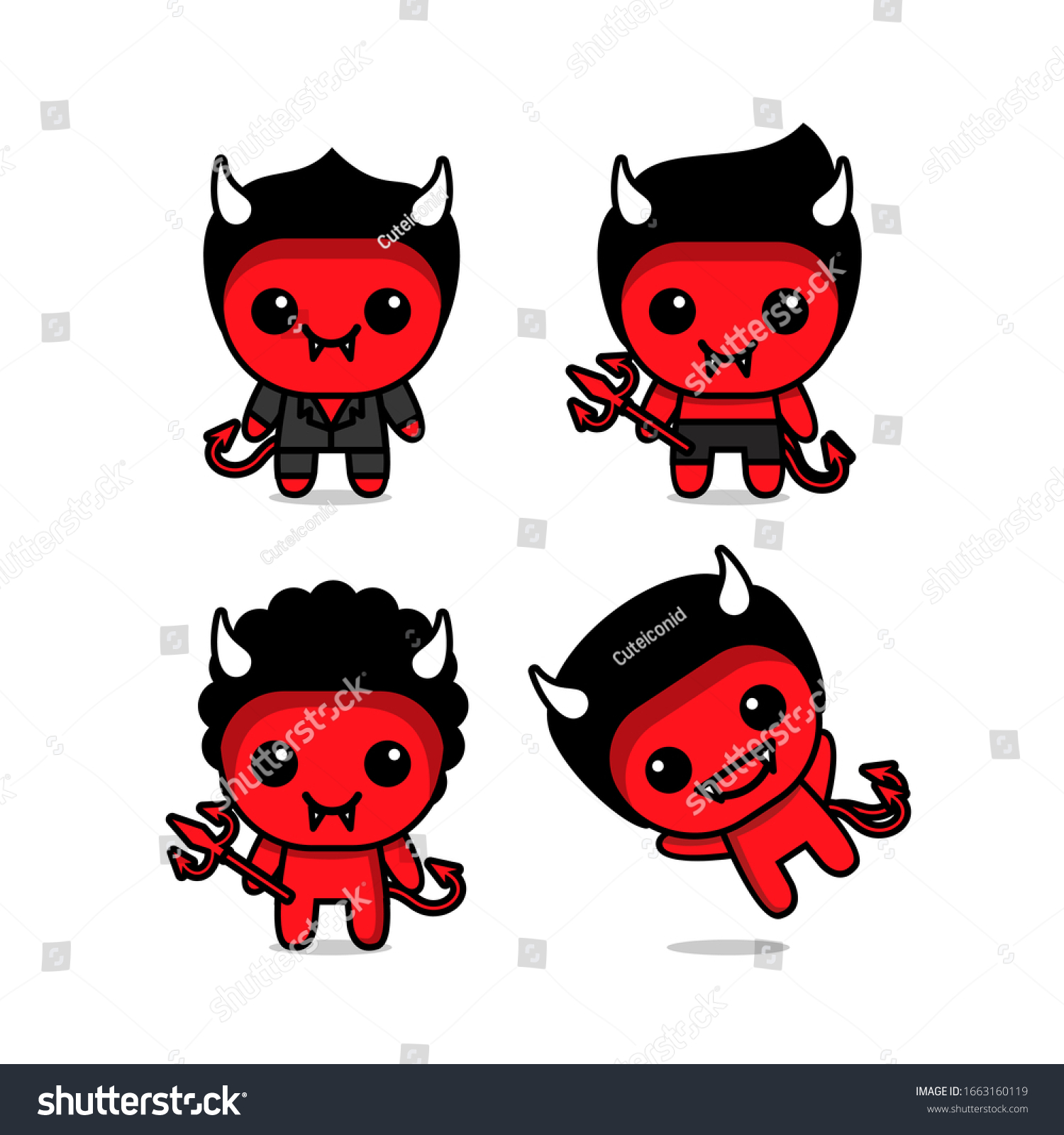 Collection Cute Kawaii Red Devil Character Stock Vector (Royalty Free ...