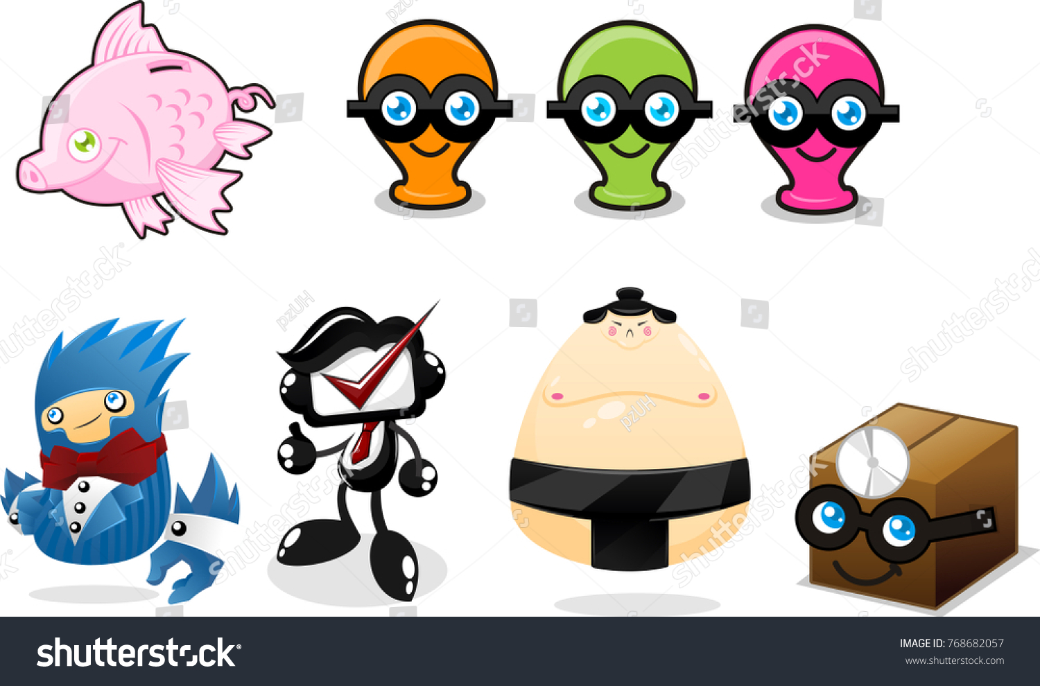 Collection Cute Random Mascots Stock Vector (Royalty Free) 768682057 ...