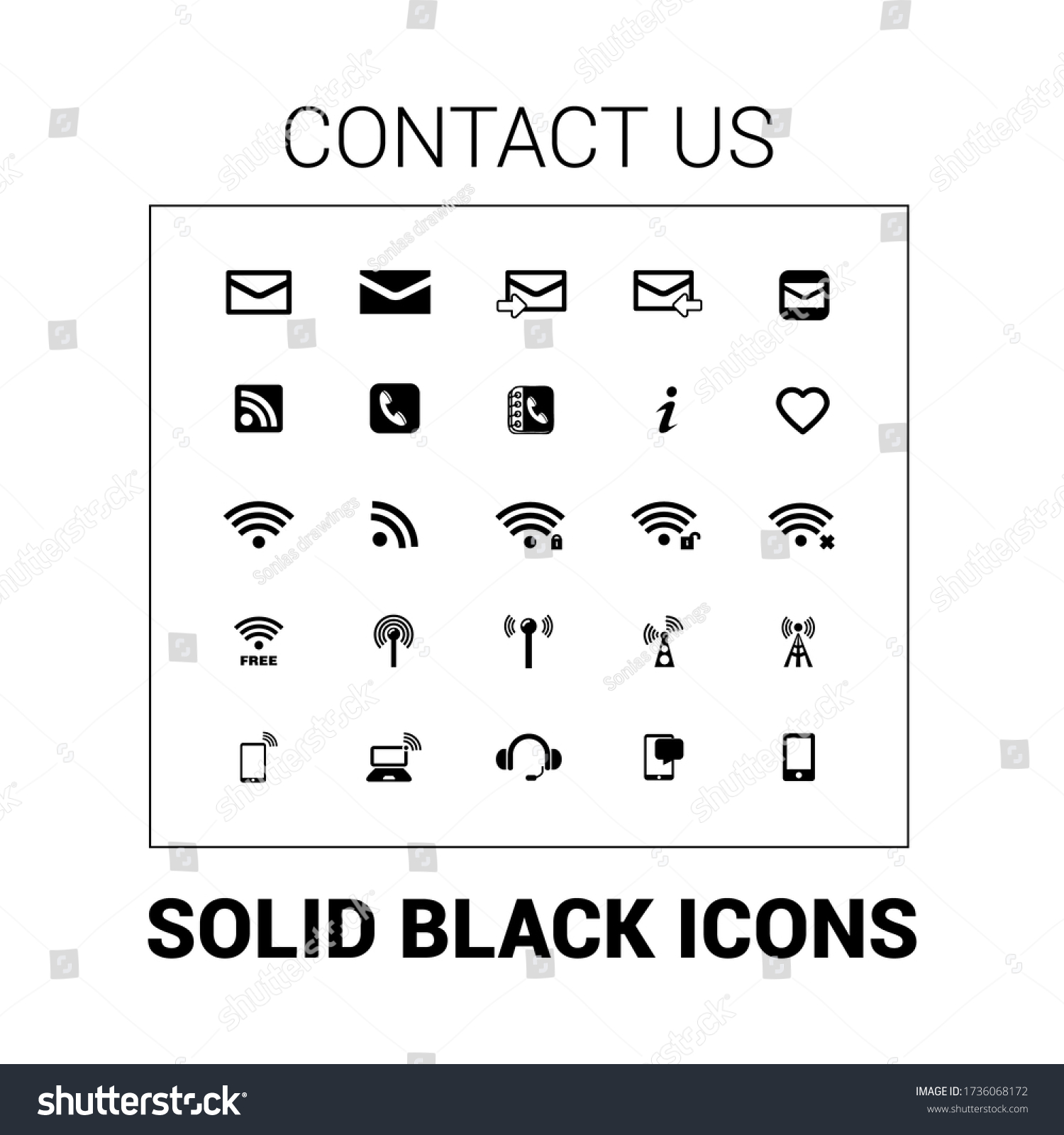 Collection Different Solid Contact Icons Black Stock Vector (Royalty ...