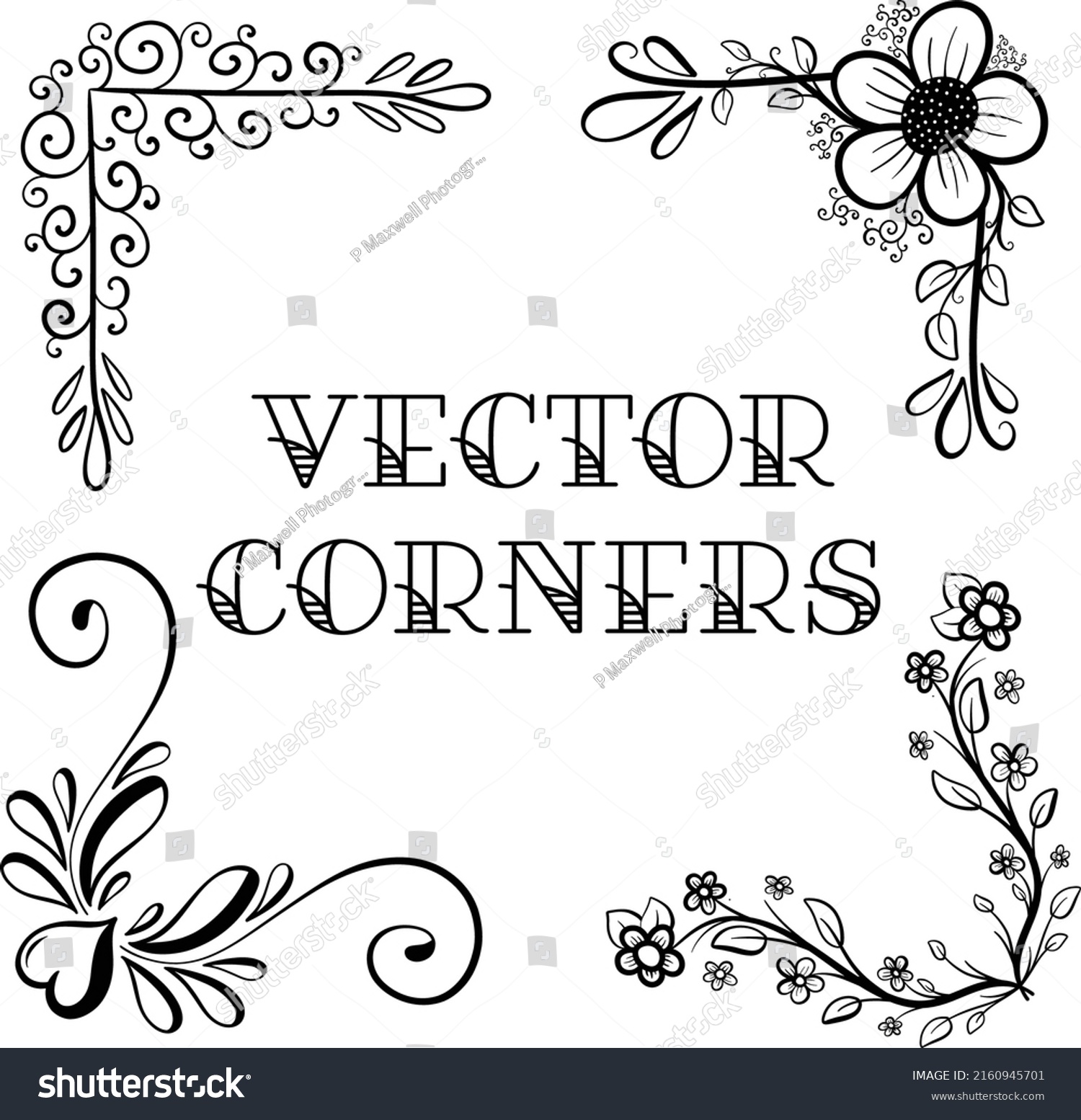 Collection Four Vector Corner Border Elements Stock Vector (Royalty ...