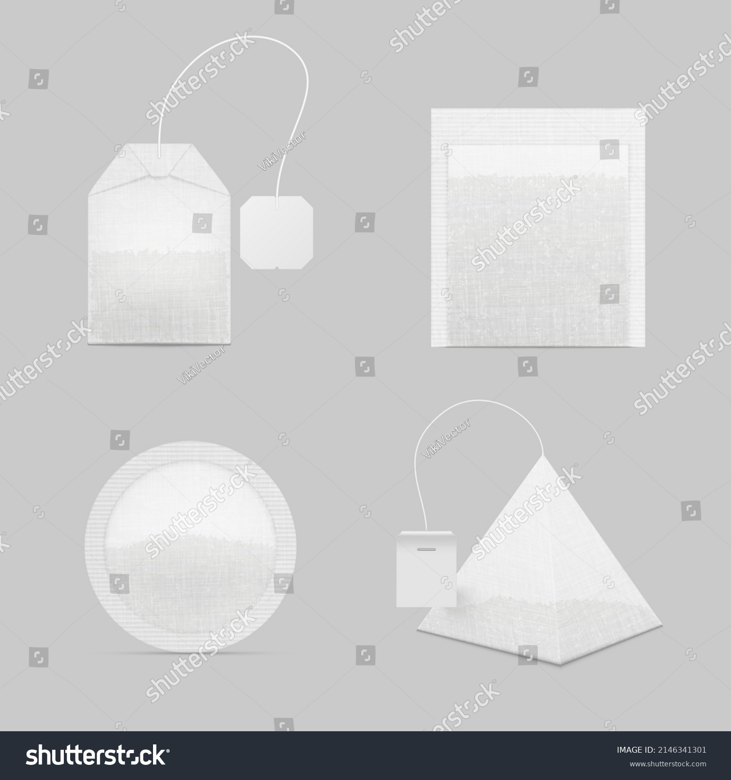 Collection Realistic Tea Bags Different Shape Stock Vector (Royalty ...
