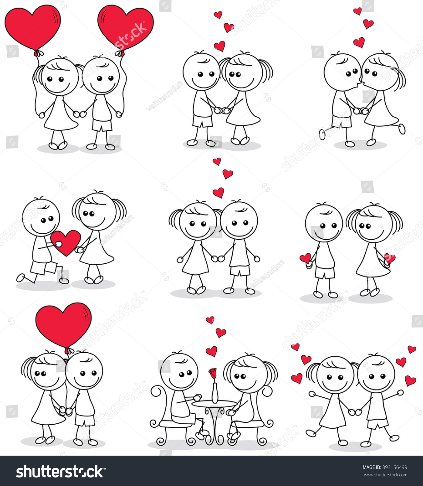 Collection Set Cute Couple Doodle Hearts Stock Vector Royalty Free