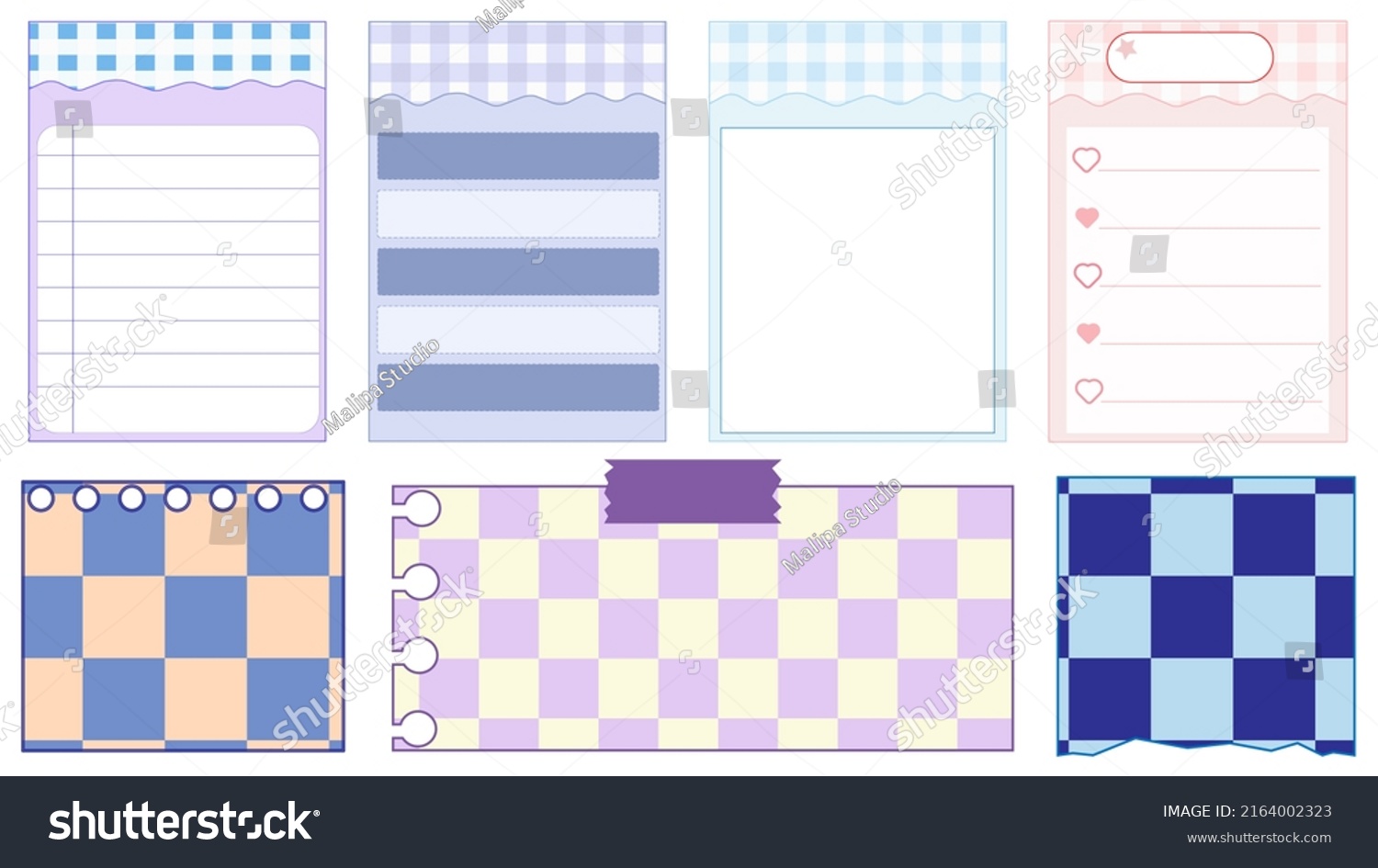 Collection Set Cute Aesthetic Checkerboard Paper Stock Vector (royalty