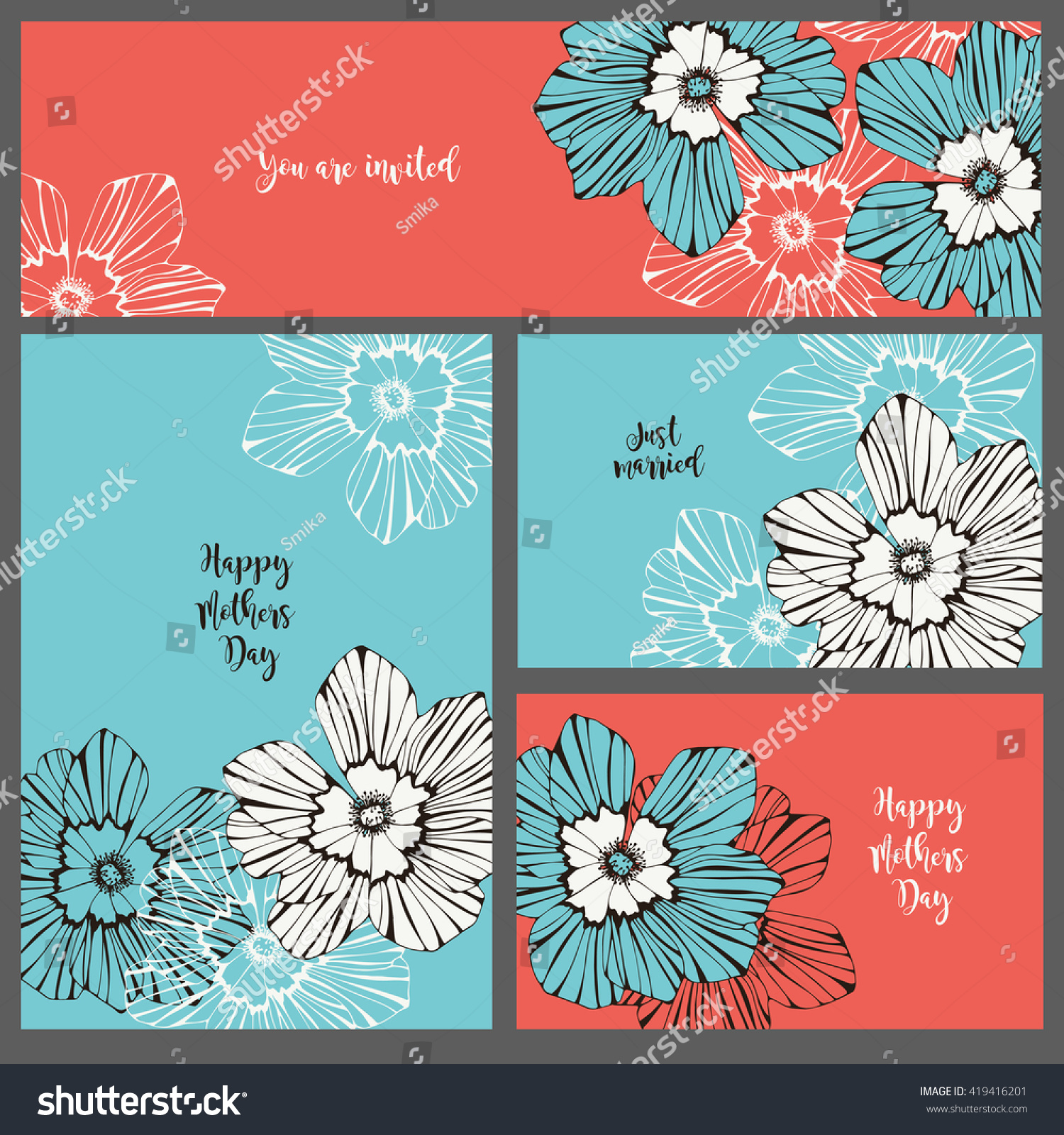 Collection Template Invitations Sticker Printable Set Stock Vector ...