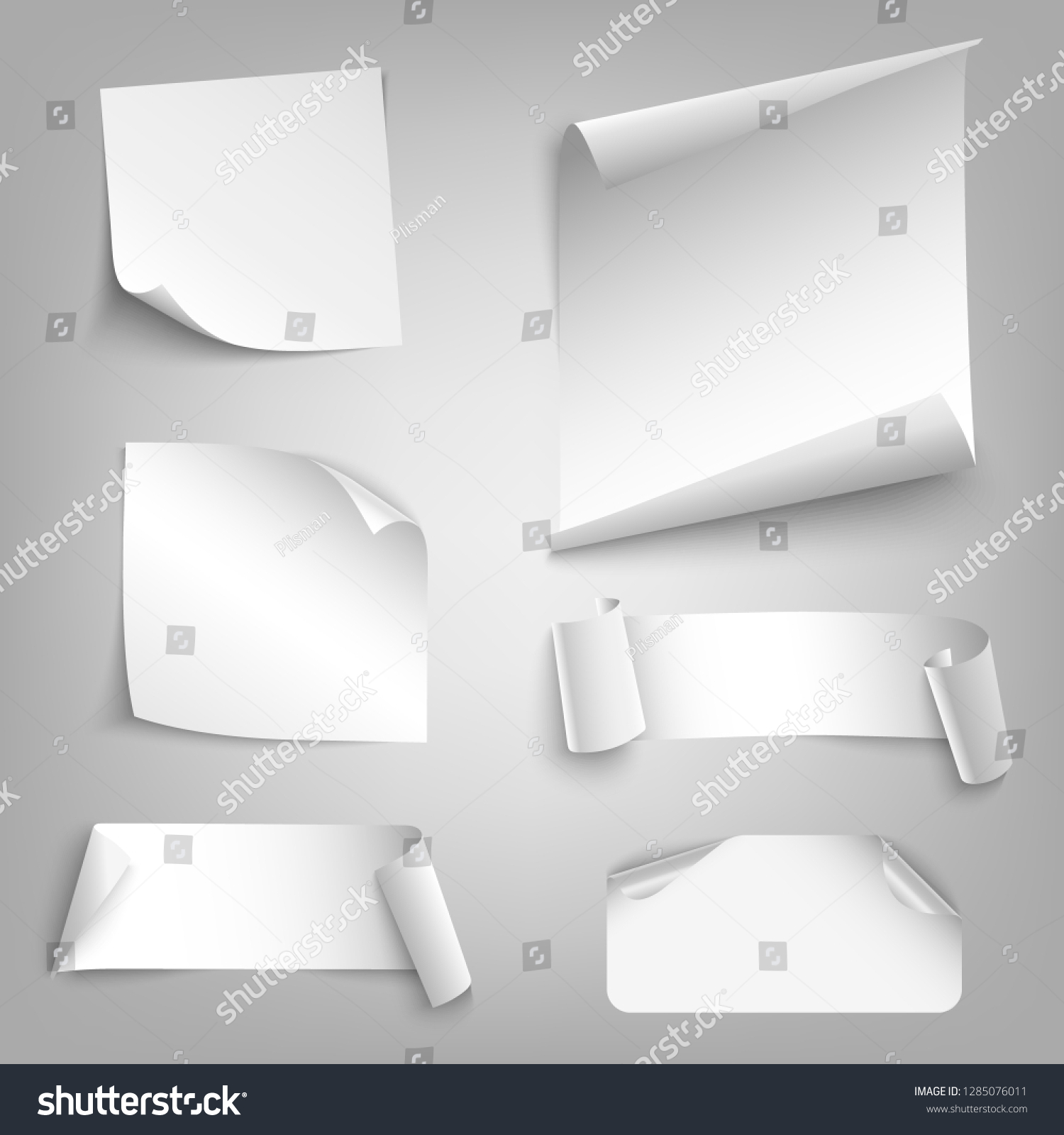 Collection White Curved Papers Design Elements Stock Vector (Royalty ...
