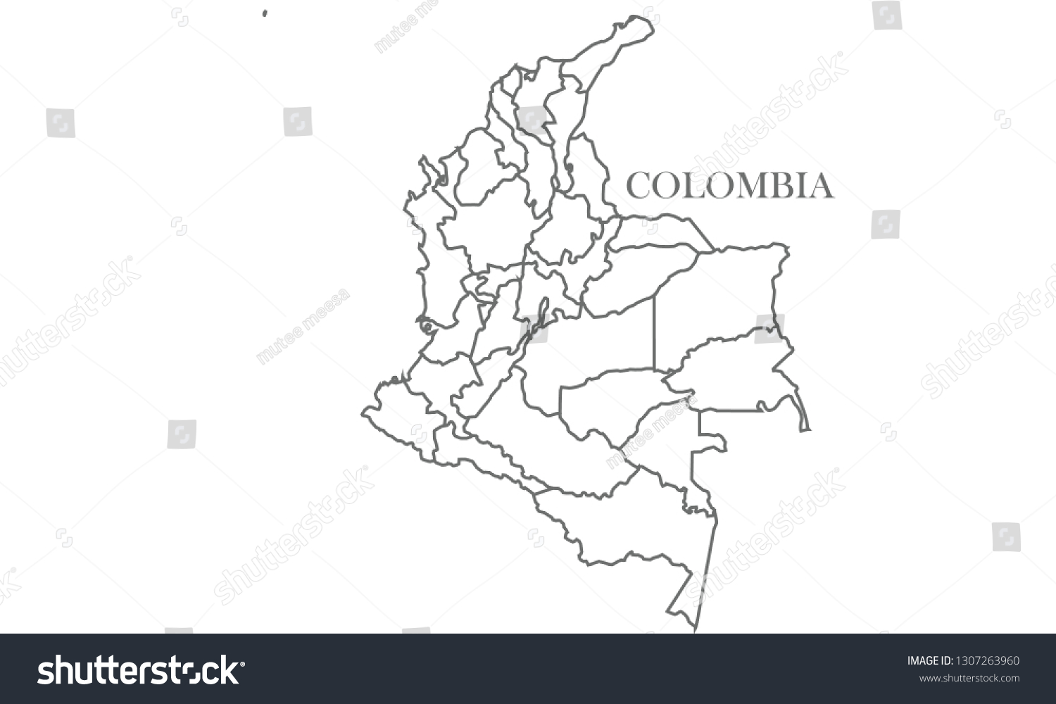 Colombia Gray Line Map Stock Vector (Royalty Free) 1307263960 ...