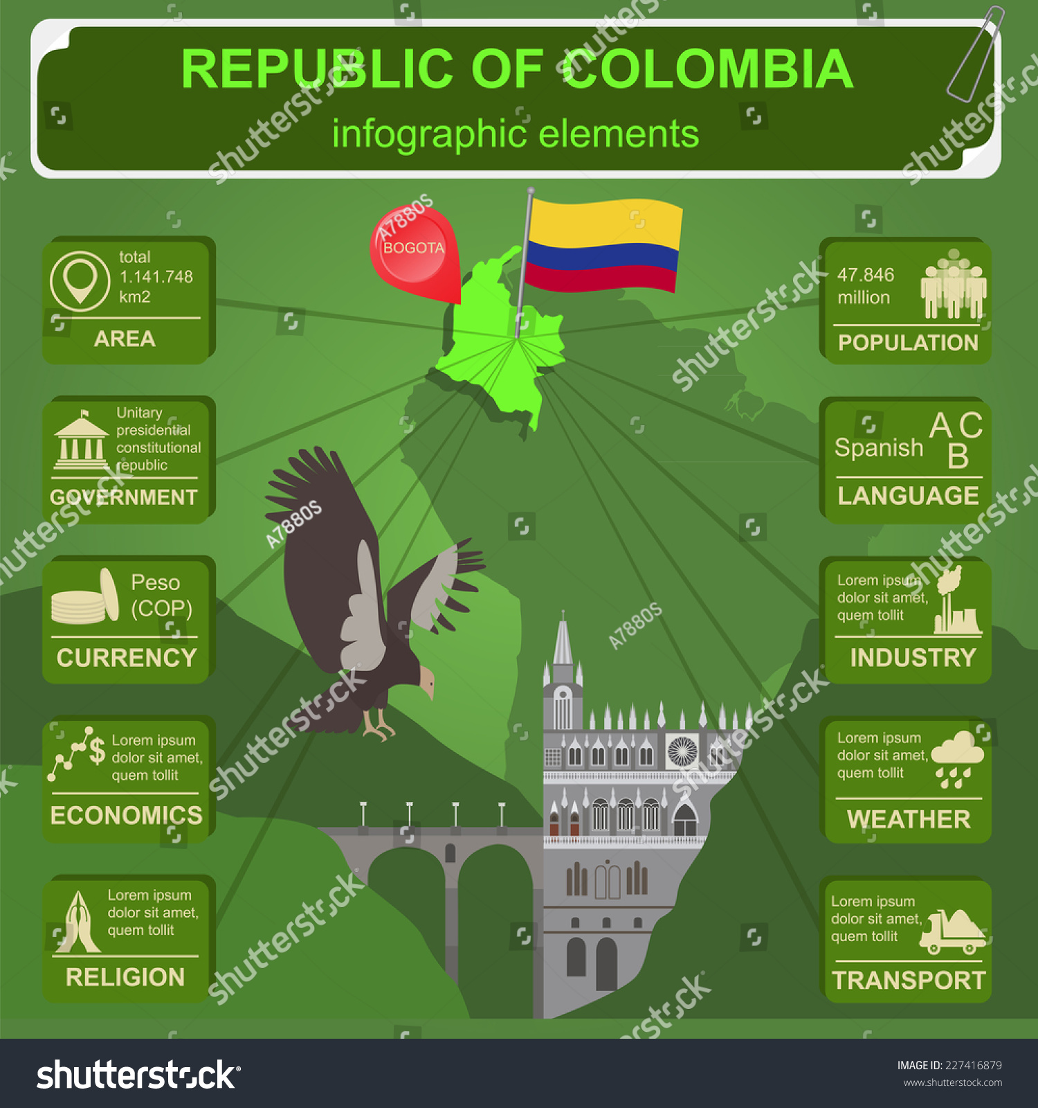 Colombia Infographics Statistical Data Sights Vector: vector de stock ...
