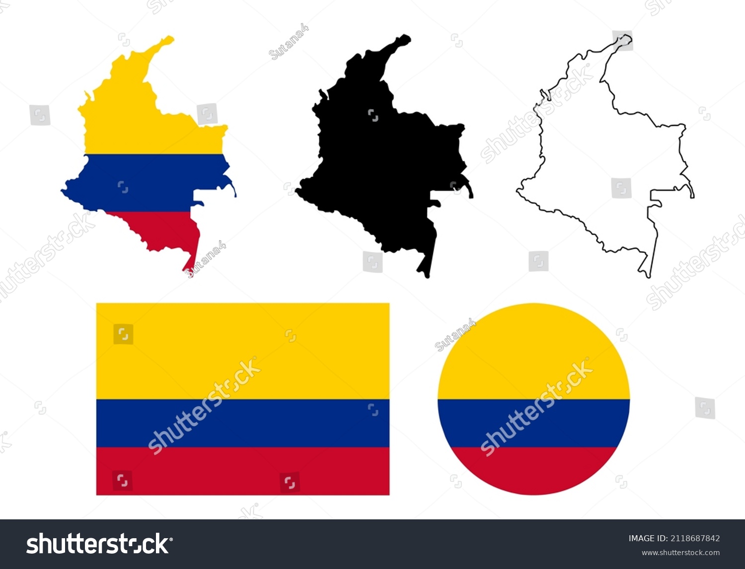 Colombia Map Flag Set Vector Stock Vector (Royalty Free) 2118687842