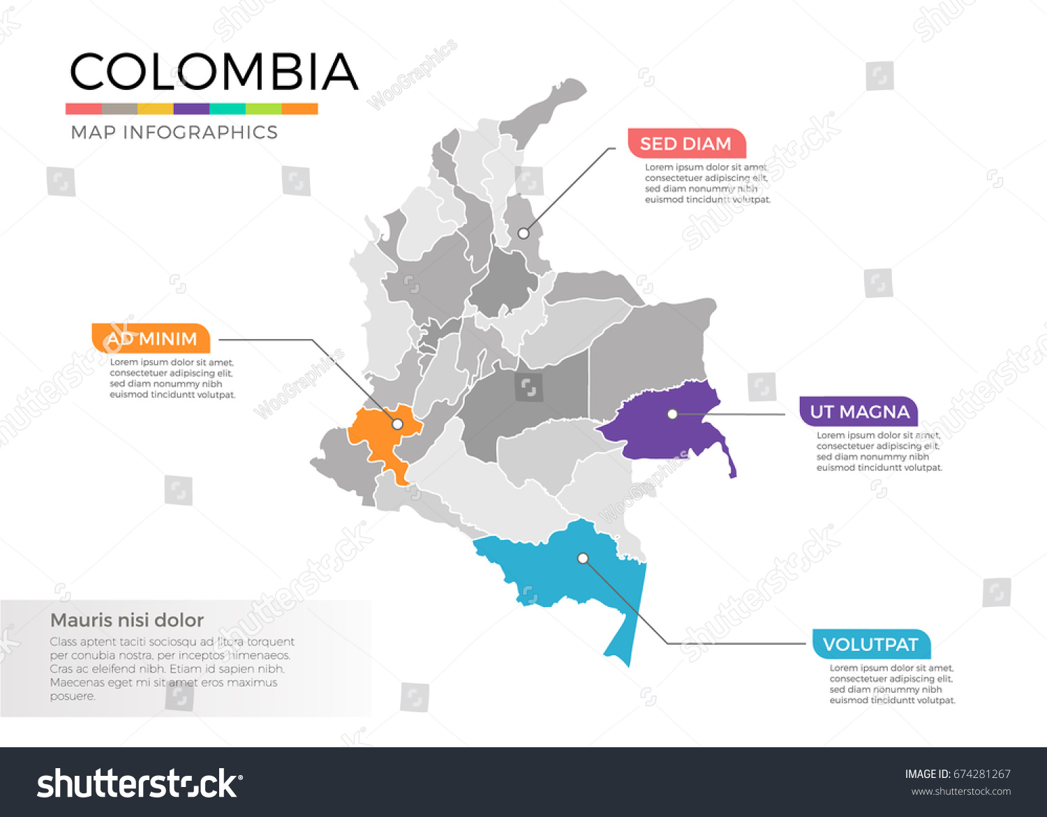 Colombia Map Infographics Vector Template Regions Stock Vector (Royalty ...