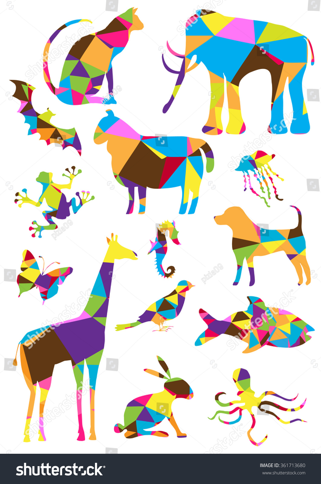 Color Vector Triangles Animals Silhouettes Collection - 361713680 ...