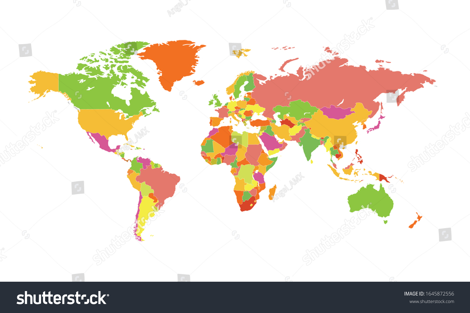 Vektor Stok Color World Map Countries Borders Vector (Tanpa Royalti ...