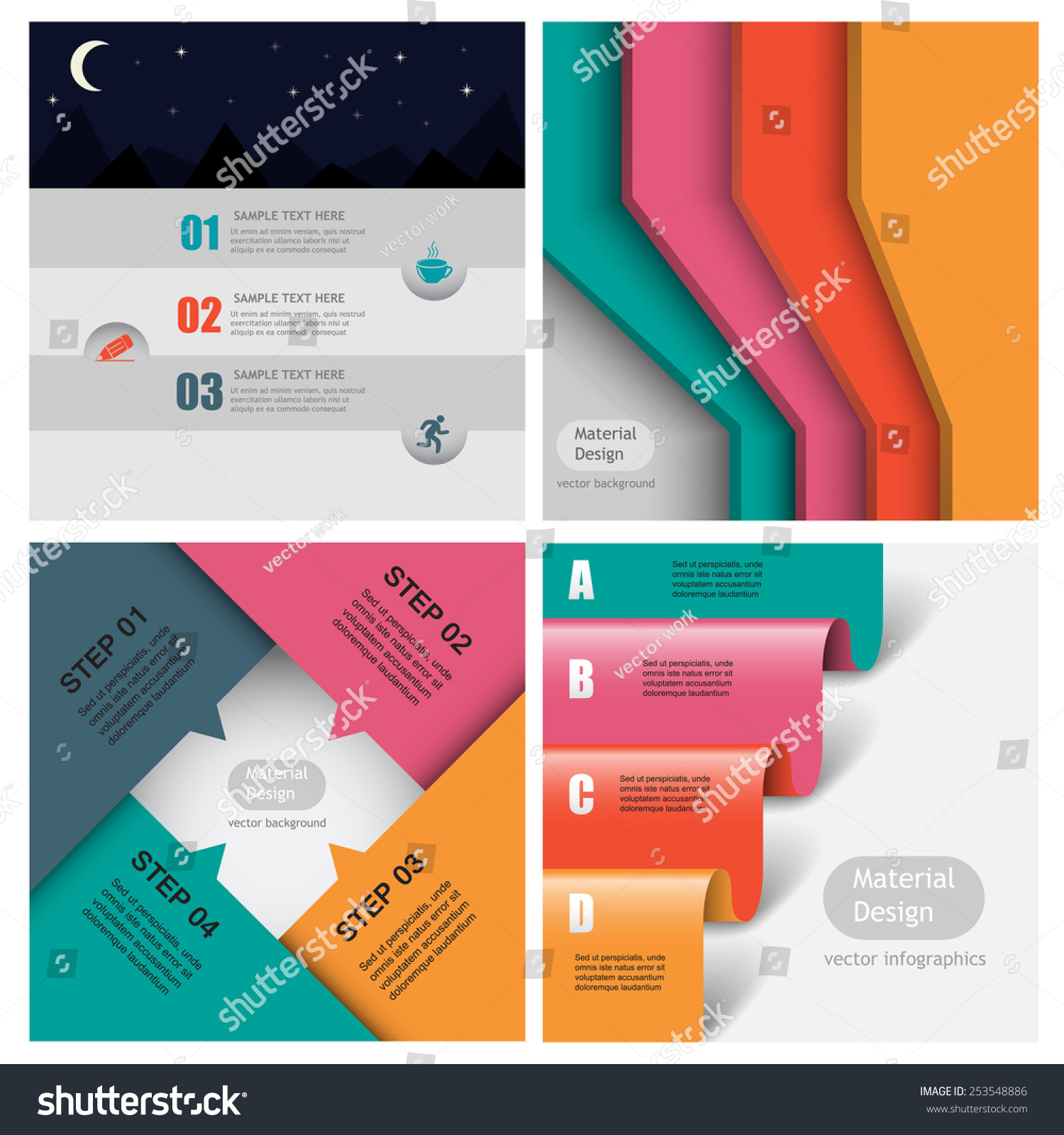 Colored Background Material Design Infographics Banner Stock Vector ...