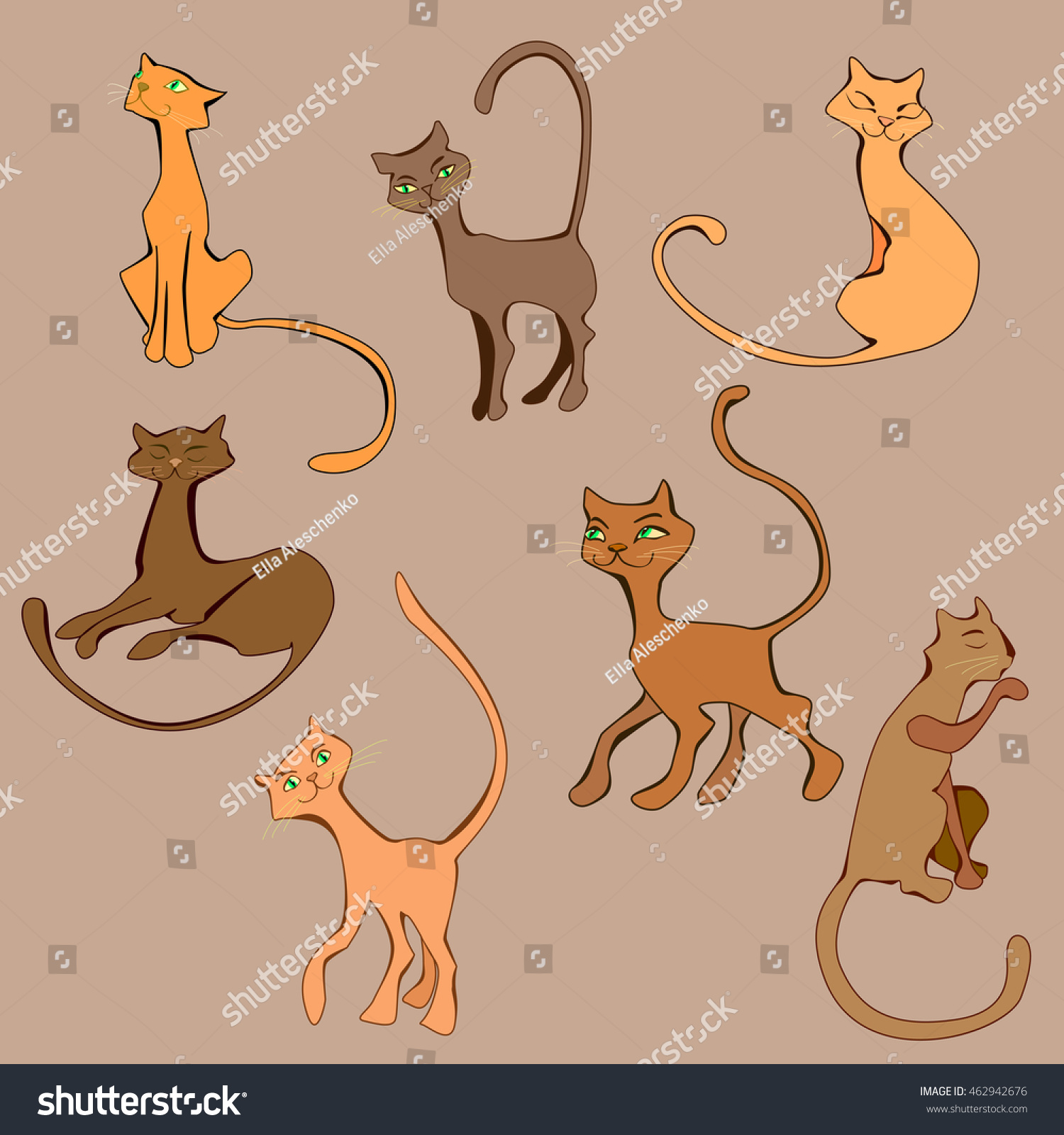 Colored Cartoon Cat Set Stock Vector 462942676 - Shutterstock