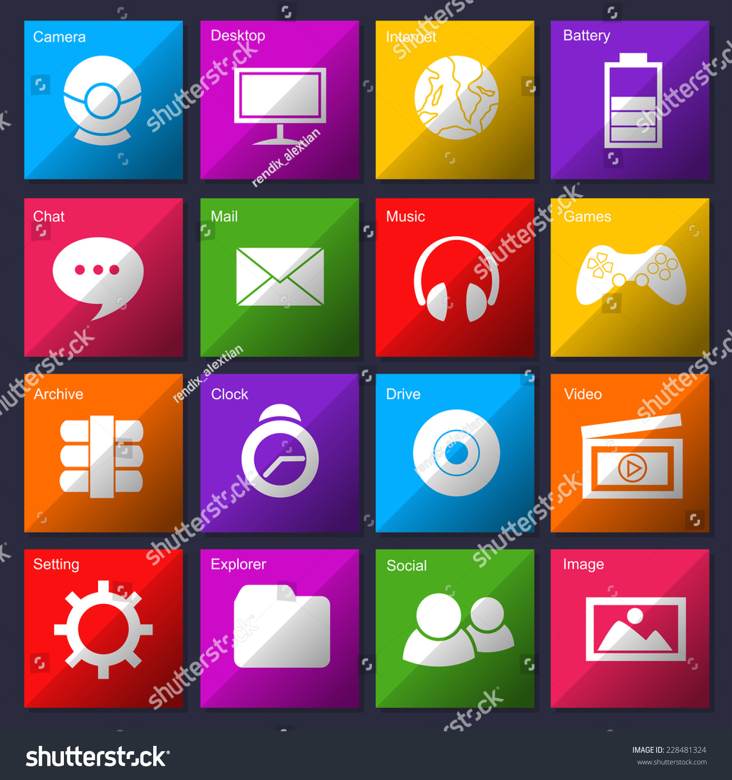 Colored Computer Icons Metro Style Set Stock Vector (Royalty Free ...