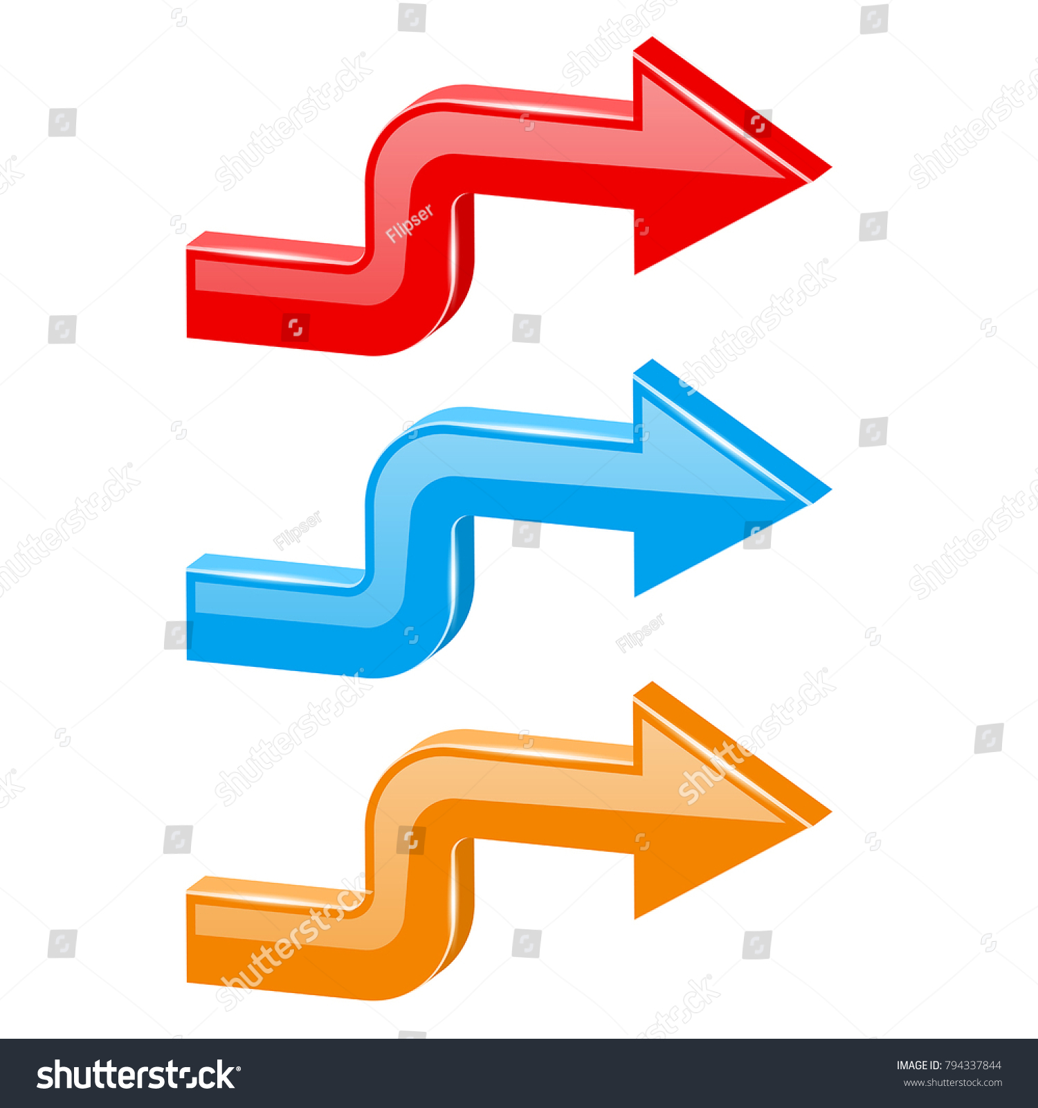 Colored 3d Arrows Right Turn Vector: vector de stock (libre de regalías ...