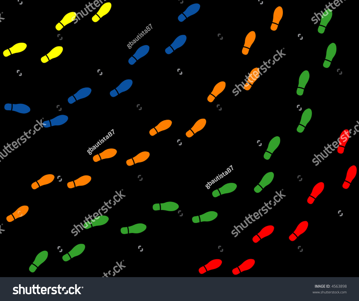 Colored Footsteps On Black Background Stock Vector (Royalty Free) 4563898