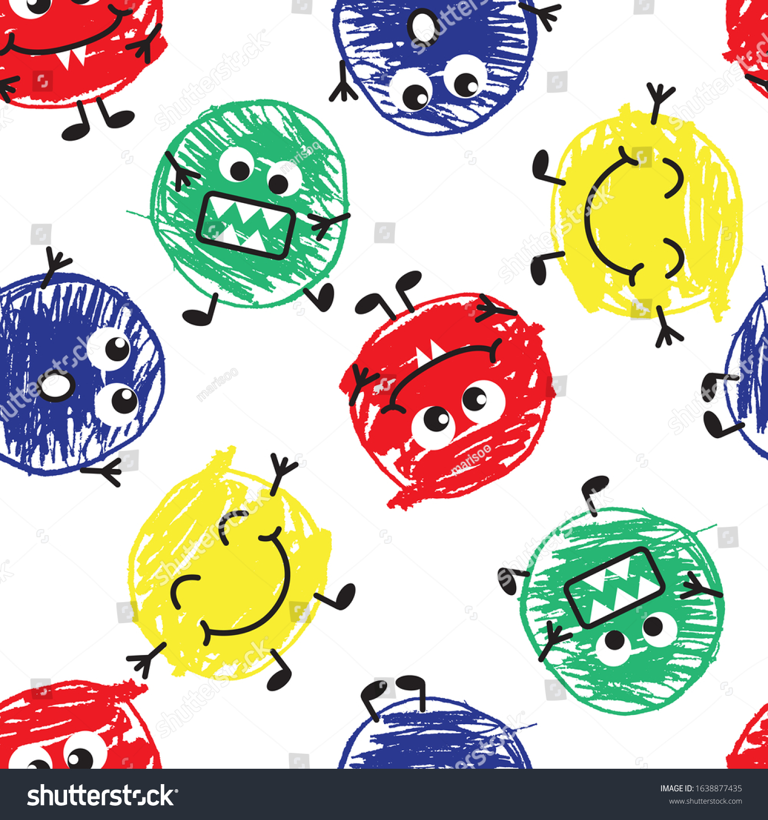 Colored Funny Dots Faces Hand Drawn Stock Vector (Royalty Free) 1638877435