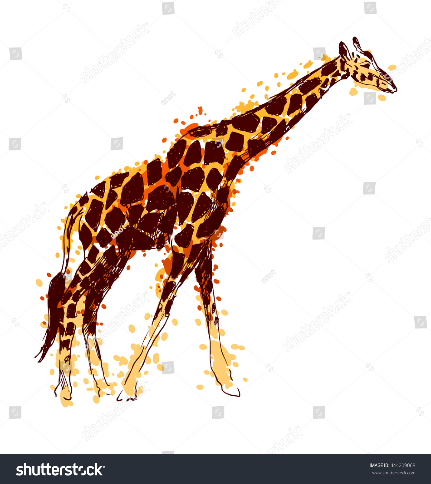 Colored Hand Drawing Giraffe Vector Illustration Stock Vector (Royalty ...