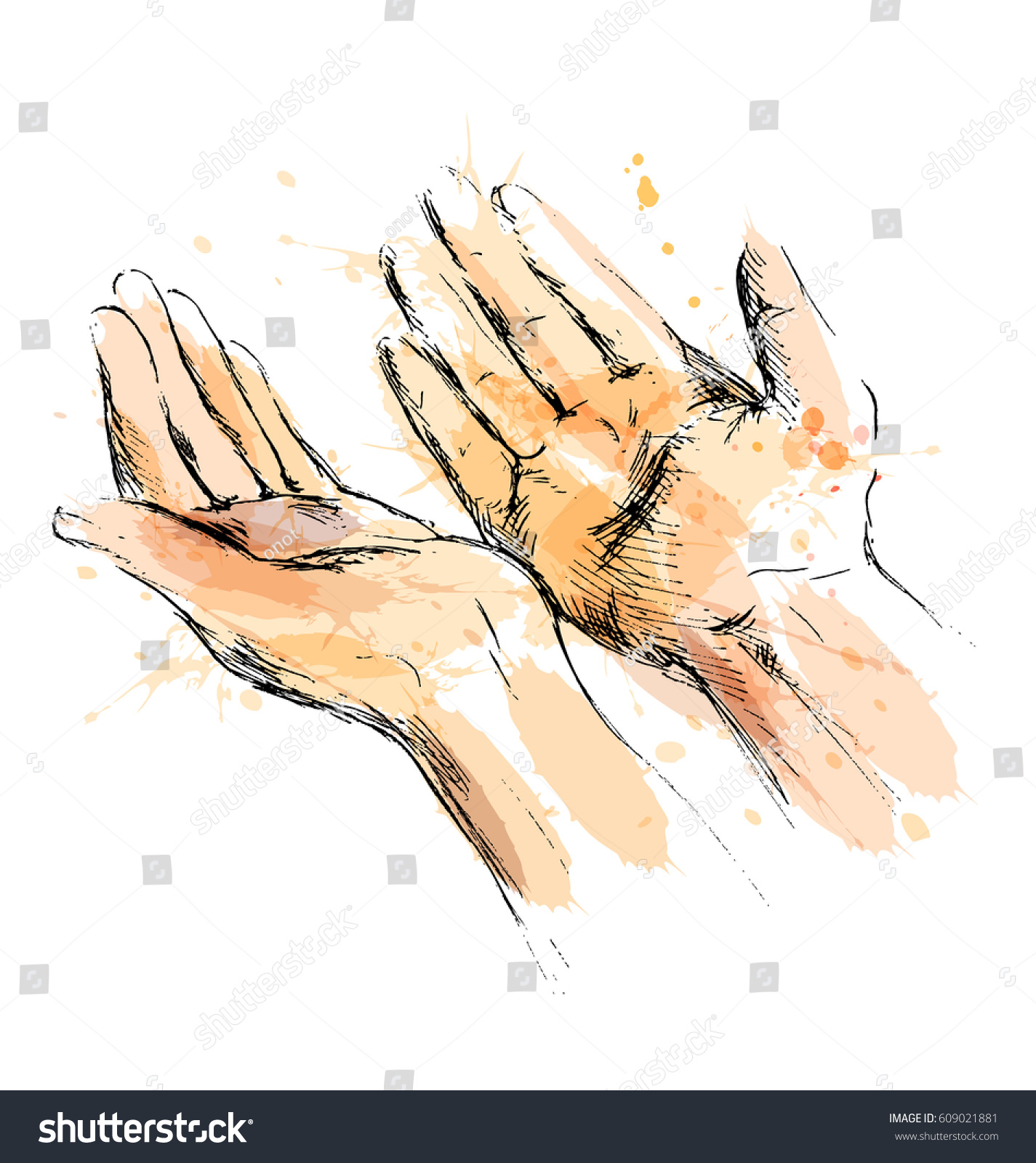 Colored Hand Sketch Begging Hands Vector Stock Vector (Royalty Free ...