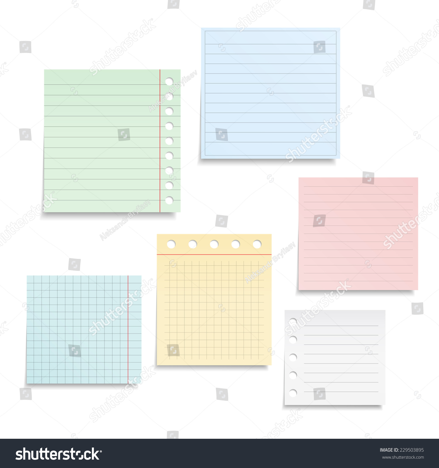 Colored Notebook Paper Sheets On White Background, Vector Eps10 ...