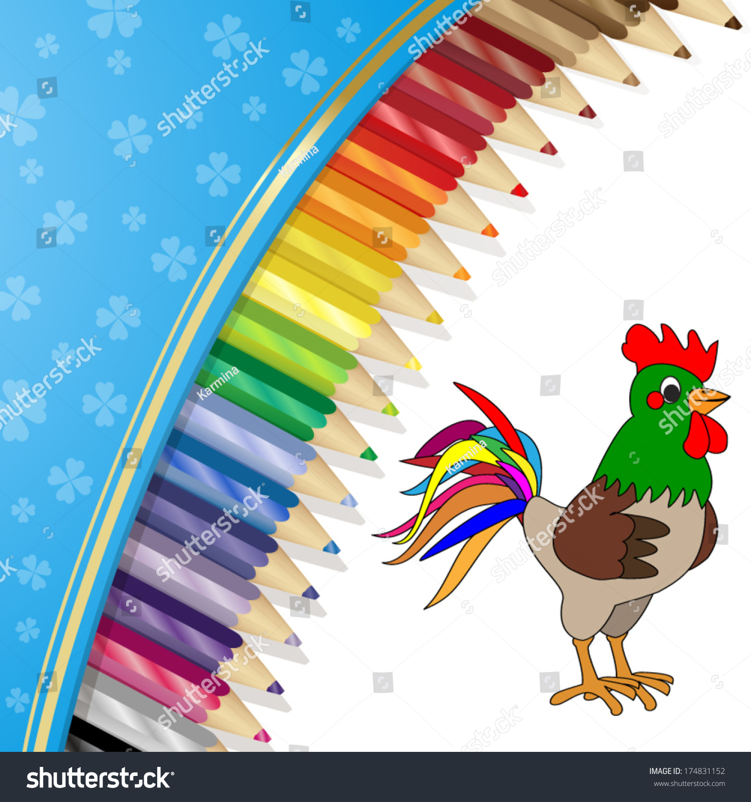 Colored Pencils Rooster Stock Vector (Royalty Free) 174831152 ...