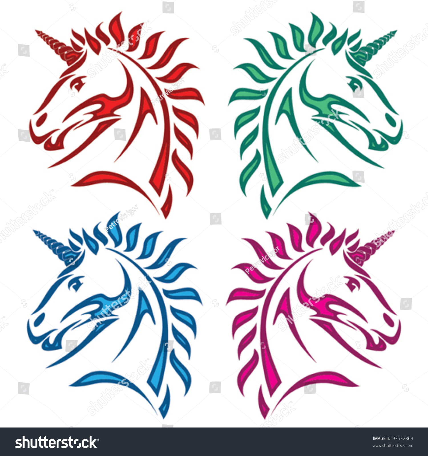 Colored Unicorn Set Vector Symbols: เวกเตอร์สต็อก (ปลอดค่าลิขสิทธิ์ ...