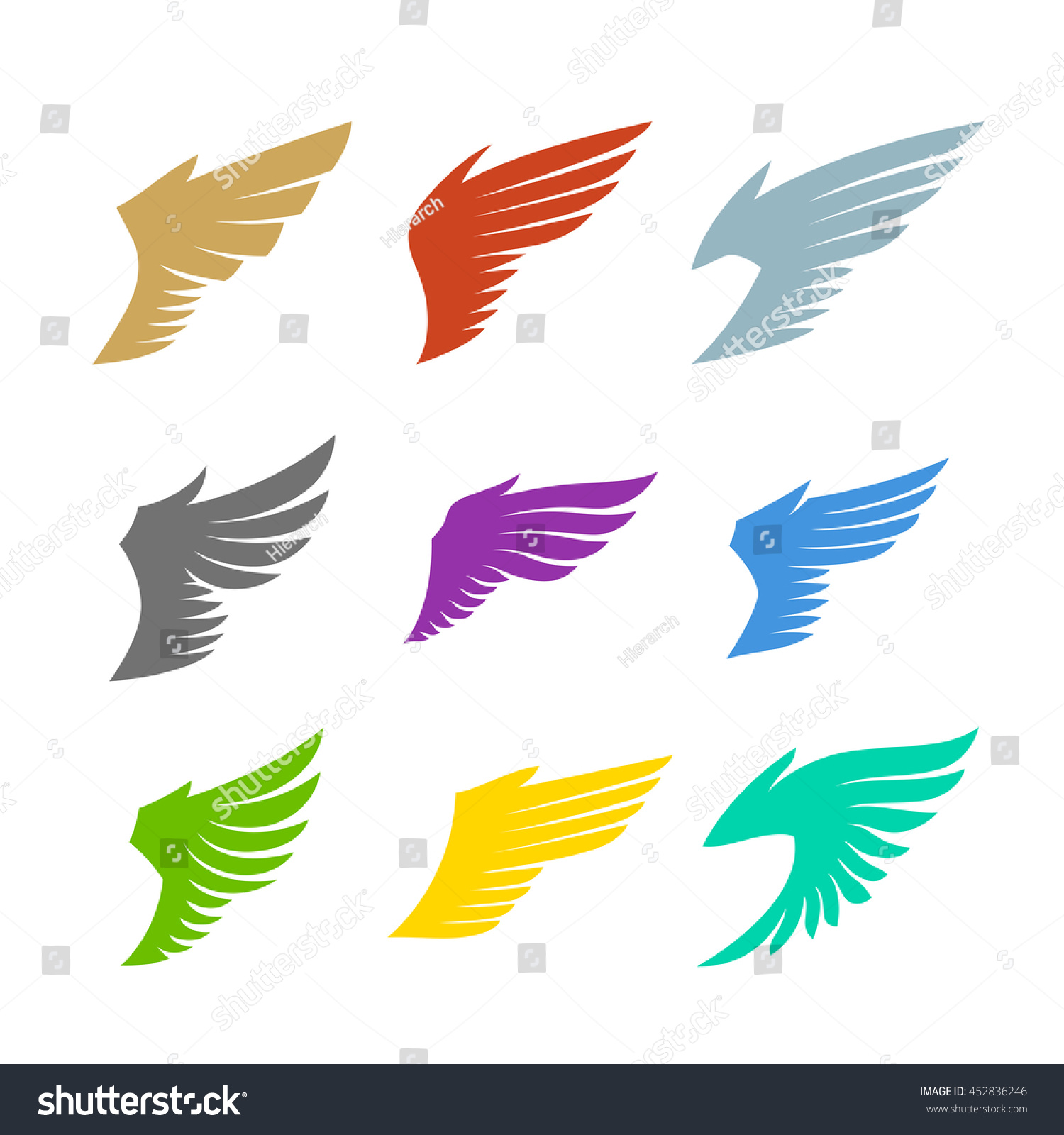 Colored Wing Silhouettes Set Different Forms: vector de stock (libre de ...