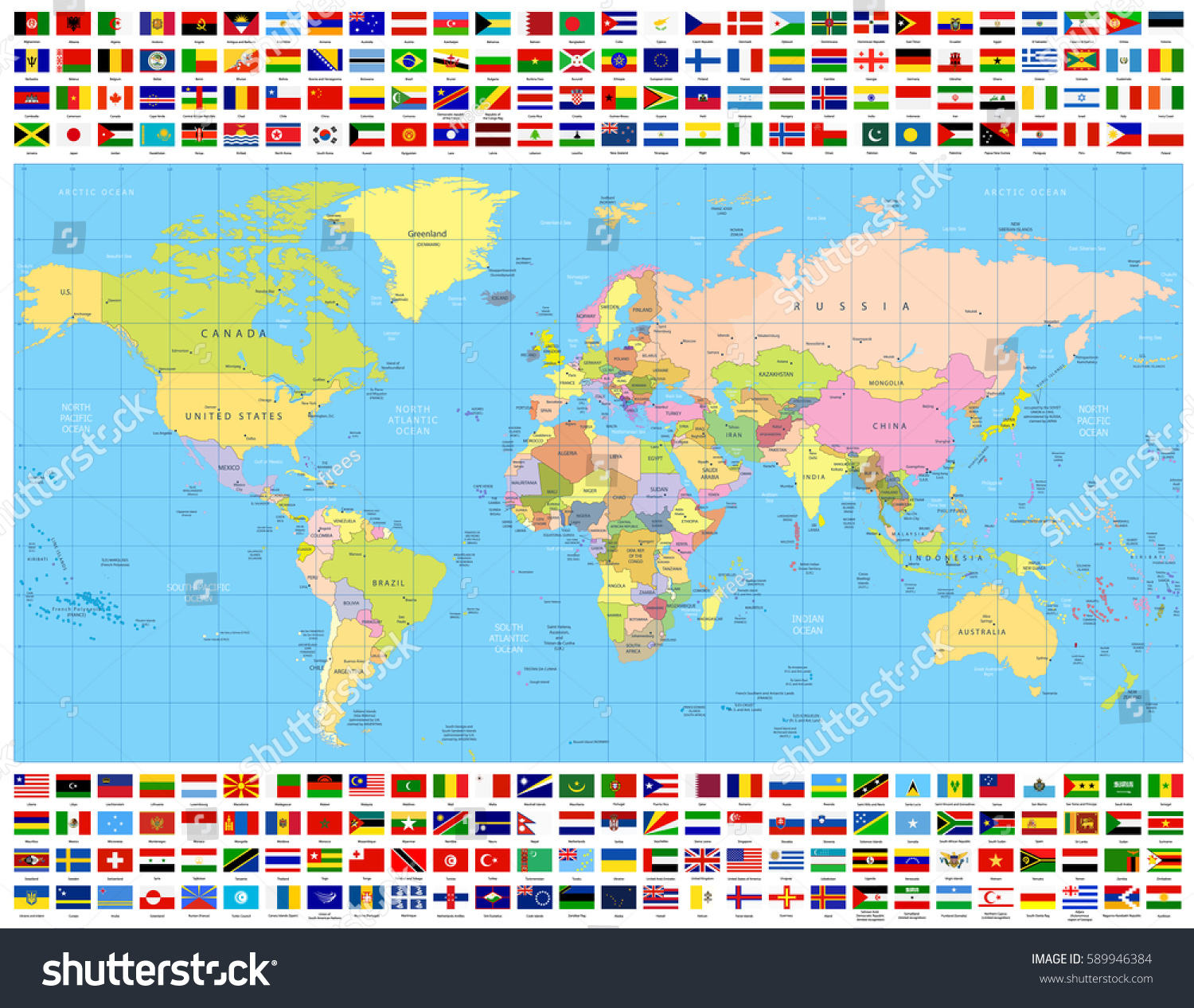 Colored World Map All World Flags: стоковая векторная графика (без ...