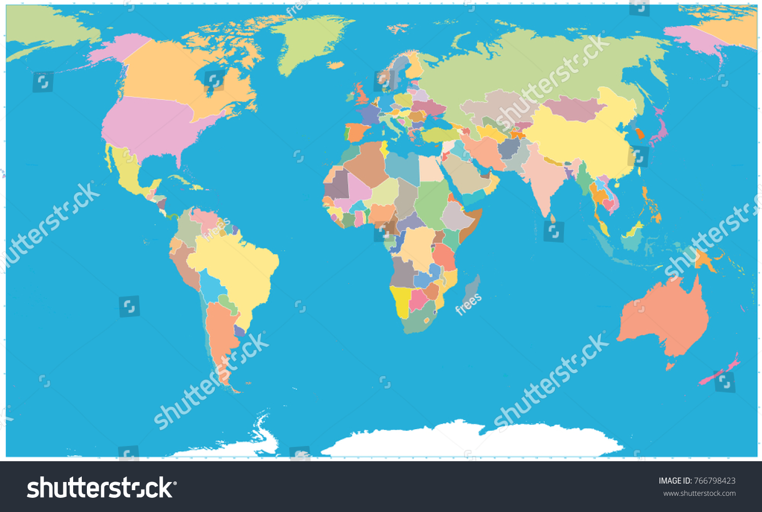 Colored World Map Blank Detailed World: เวกเตอร์สต็อก (ปลอดค่าลิขสิทธิ์ ...