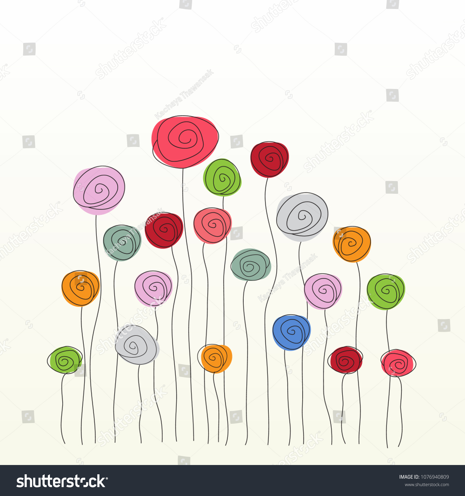 Colorful Doodle Flowers Background Vector Stock Vector (Royalty Free ...
