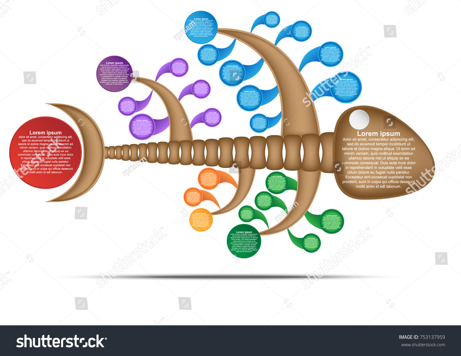 Vektor Stok Colorful Fishbone Diagram Analysis Chart Business (Tanpa ...