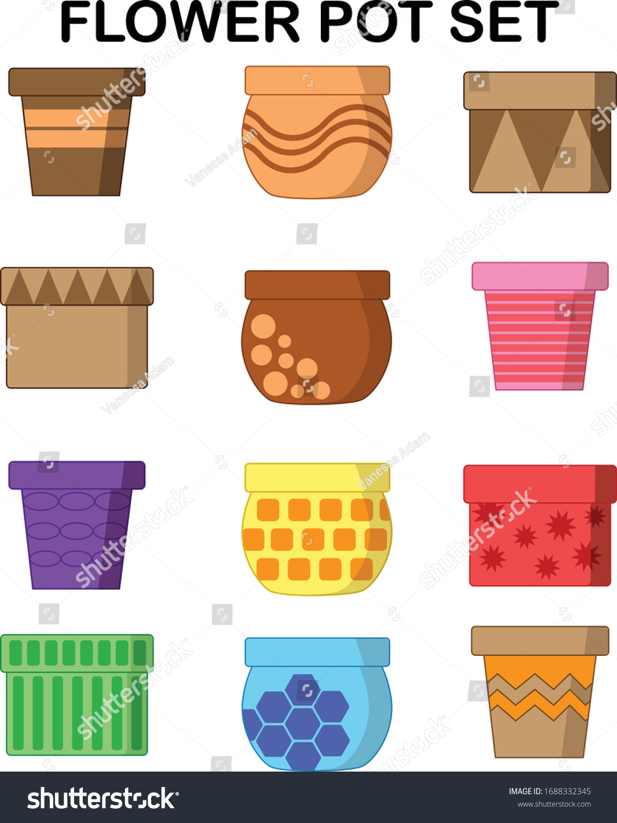Colorful Flower Pot Vector Set Stock Vector (Royalty Free) 1688332345