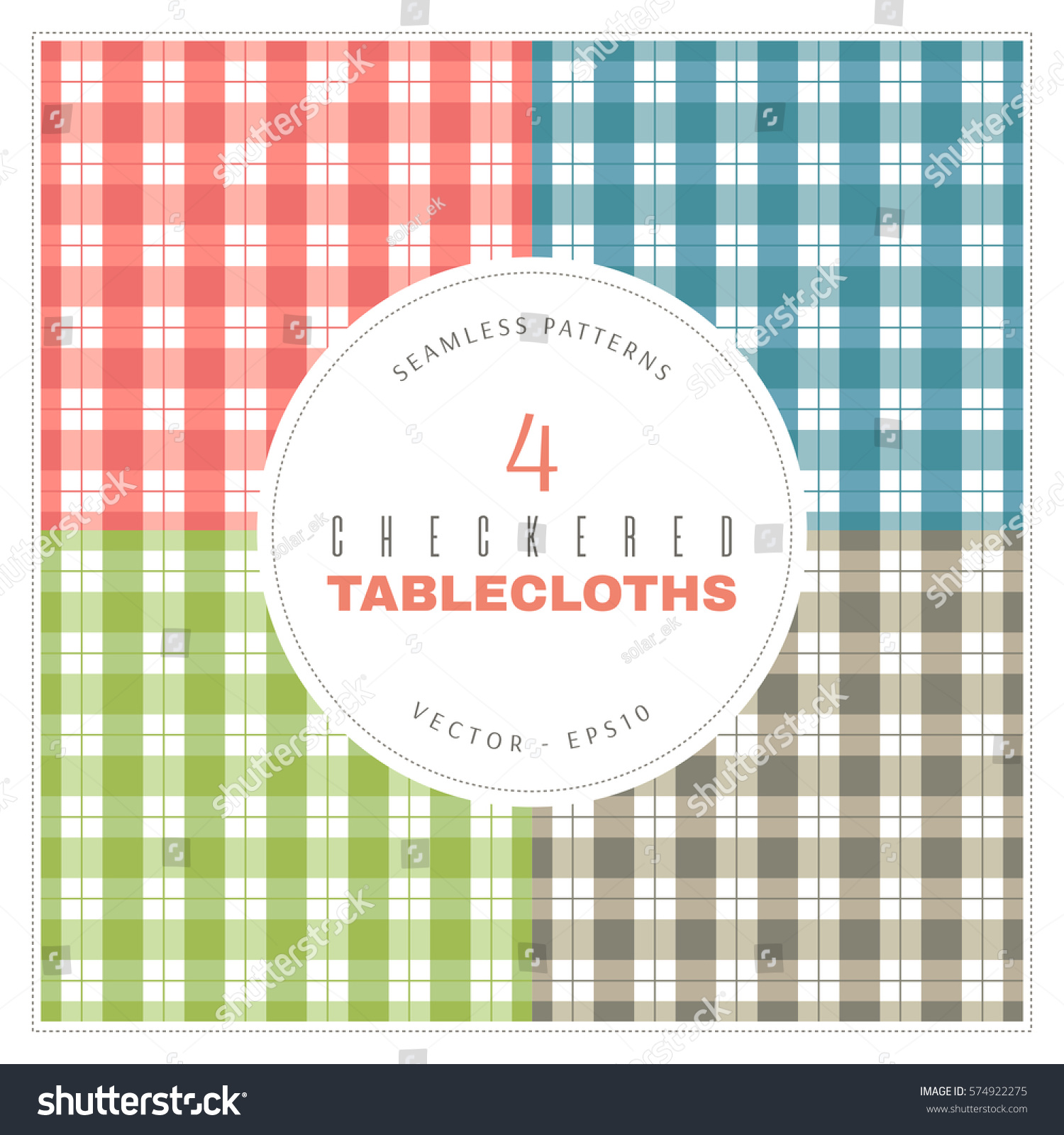 Colorful Four Checkered Tablecloths Seamless Patterns Stock Vector ...