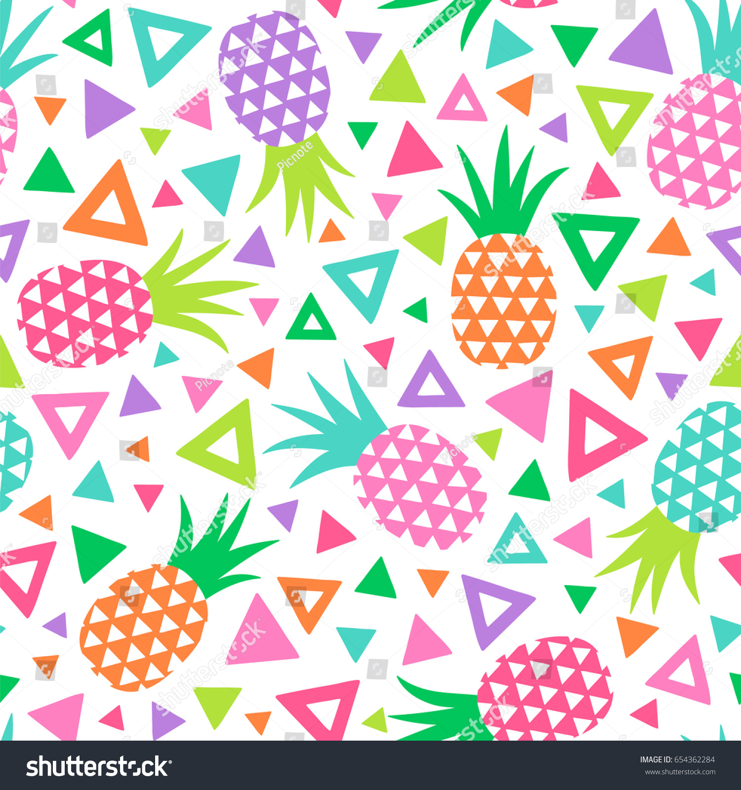 Colorful Hand Drawn Pineapple Triangle Seamless Stock Vector (Royalty ...