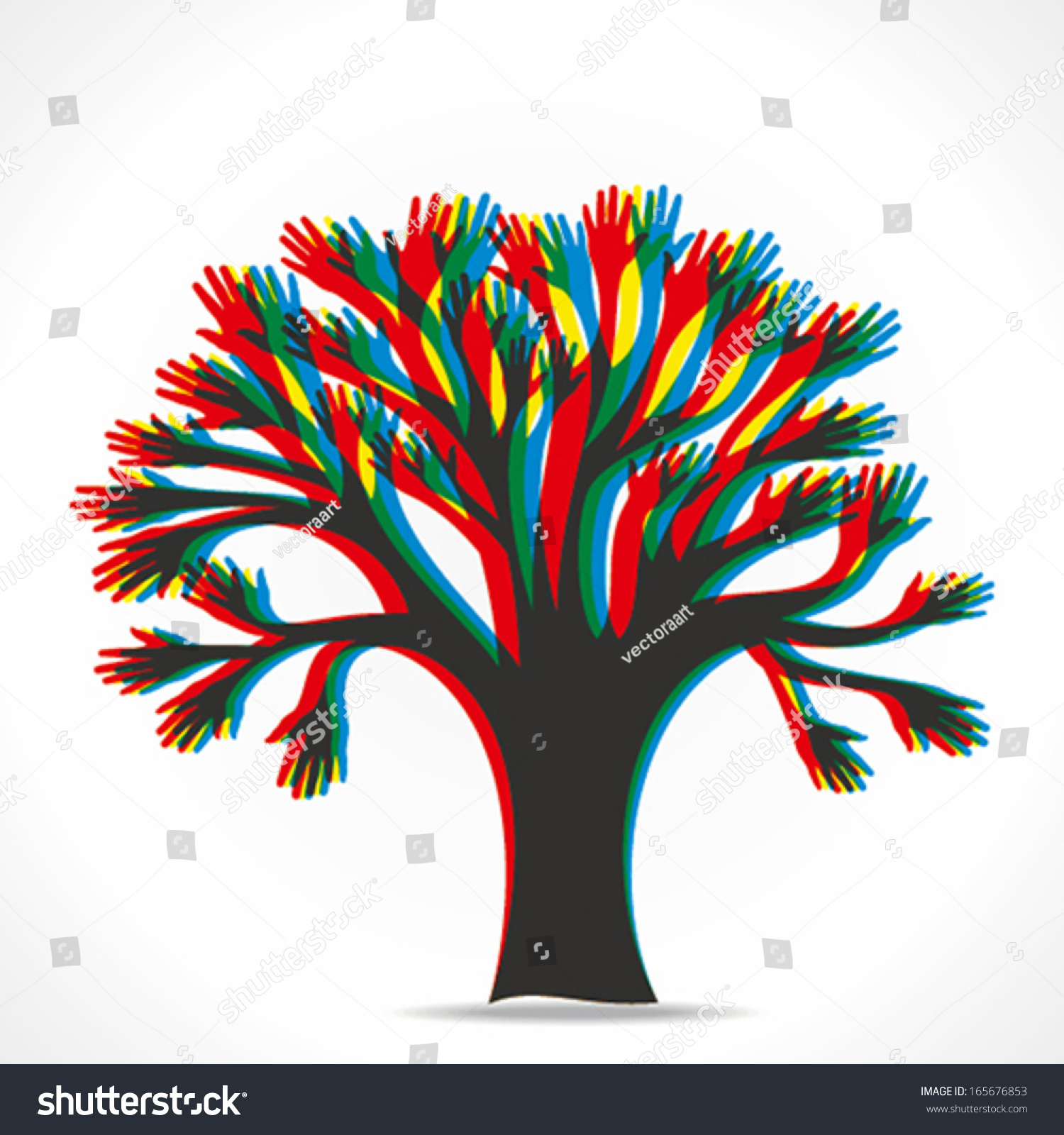 Colorful Hand Overlap Hand Tree Vector Stock Vector (Royalty Free ...