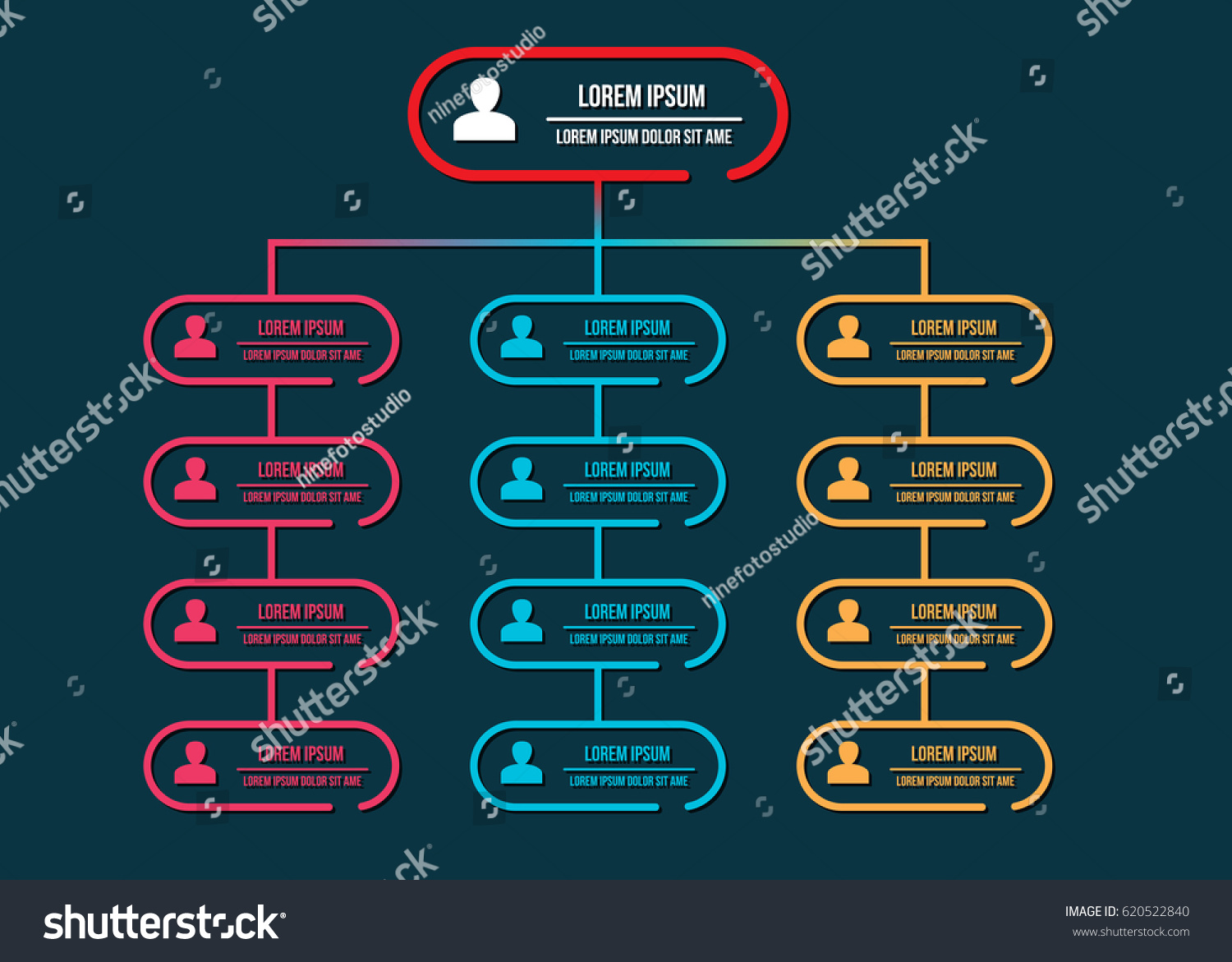 Colorful Rectangle Organization Chart Infographics Rounded Stock Vector ...