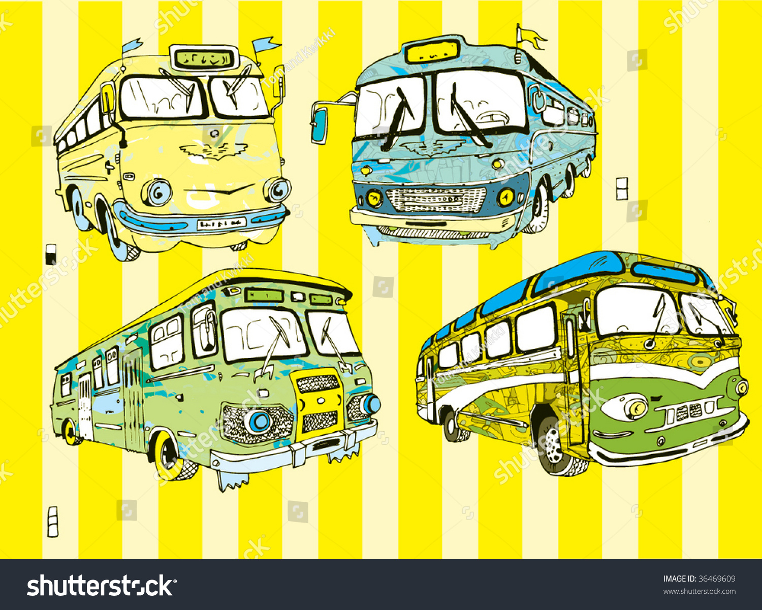 Colorful Retro Buses Vector Set Hand Stock Vector (Royalty Free) 36469609